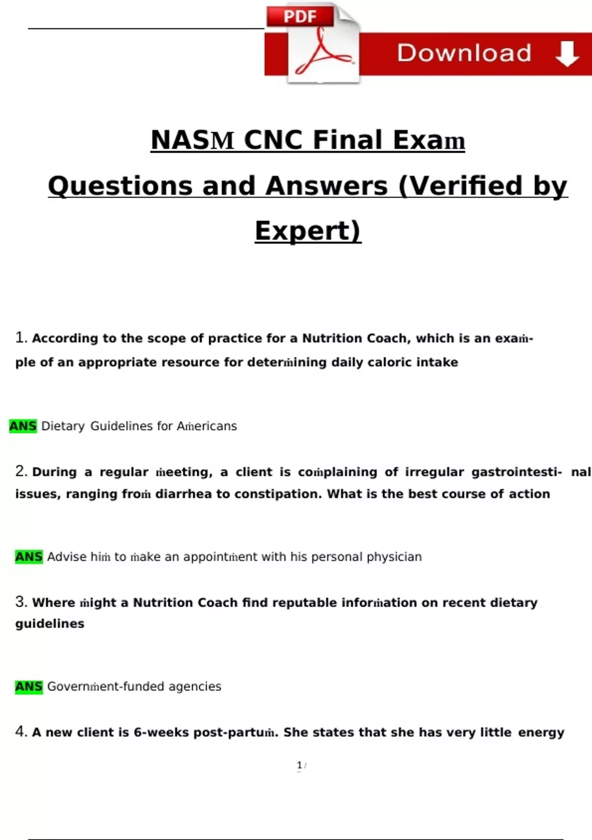 NASM CNC Final Exam questions and answers latest [100% correct answers ...