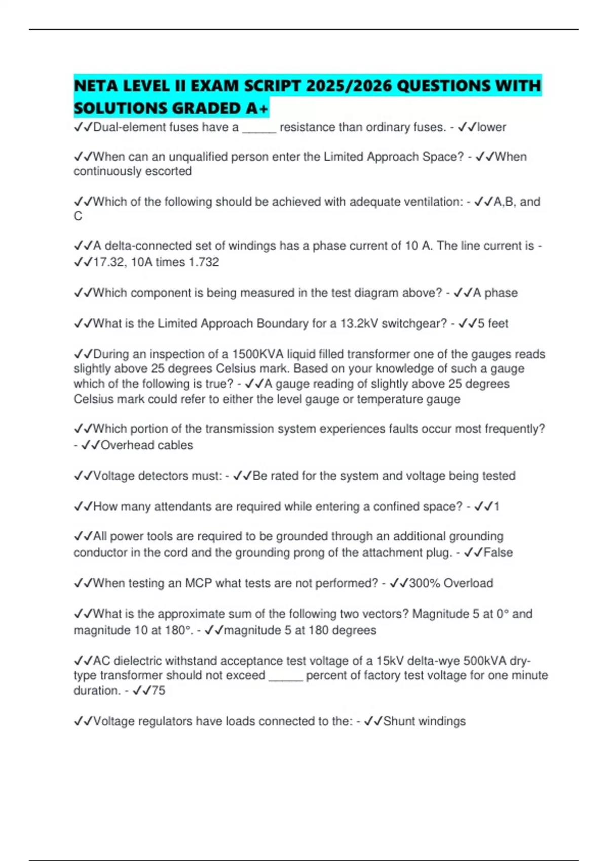 NETA LEVEL II EXAM SCRIPT 2025/2026 QUESTIONS WITH SOLUTIONS GRADED A+ ...