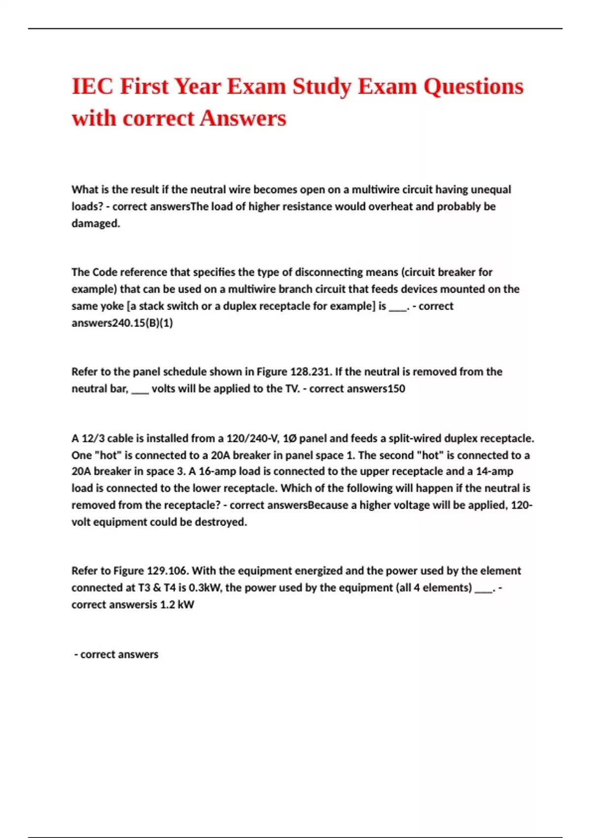 IEC First Year Exam Study Exam Questions with correct Answers. - IEC ...