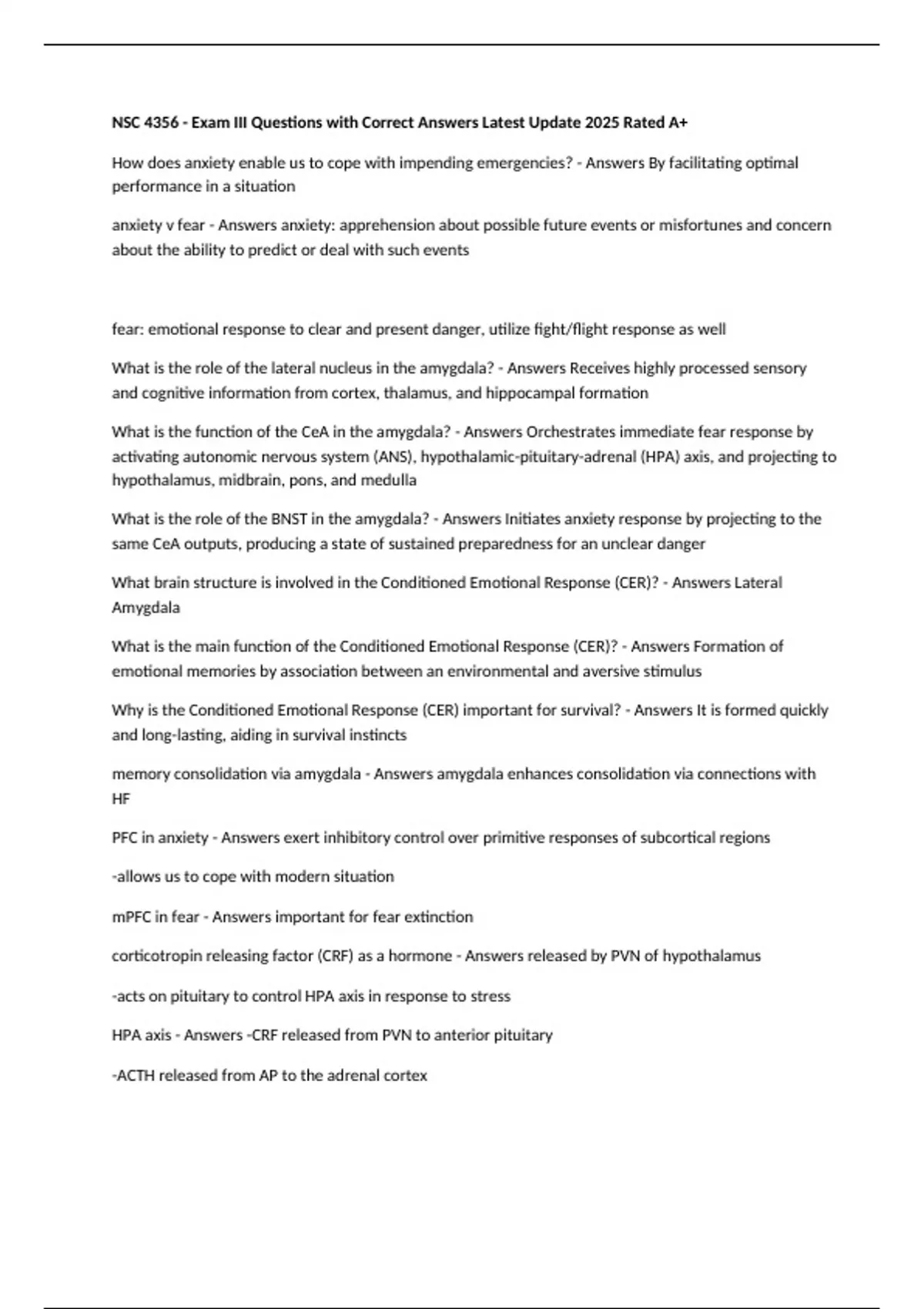 NSC 4356 - Exam III Questions with Correct Answers Latest Update 2025 ...