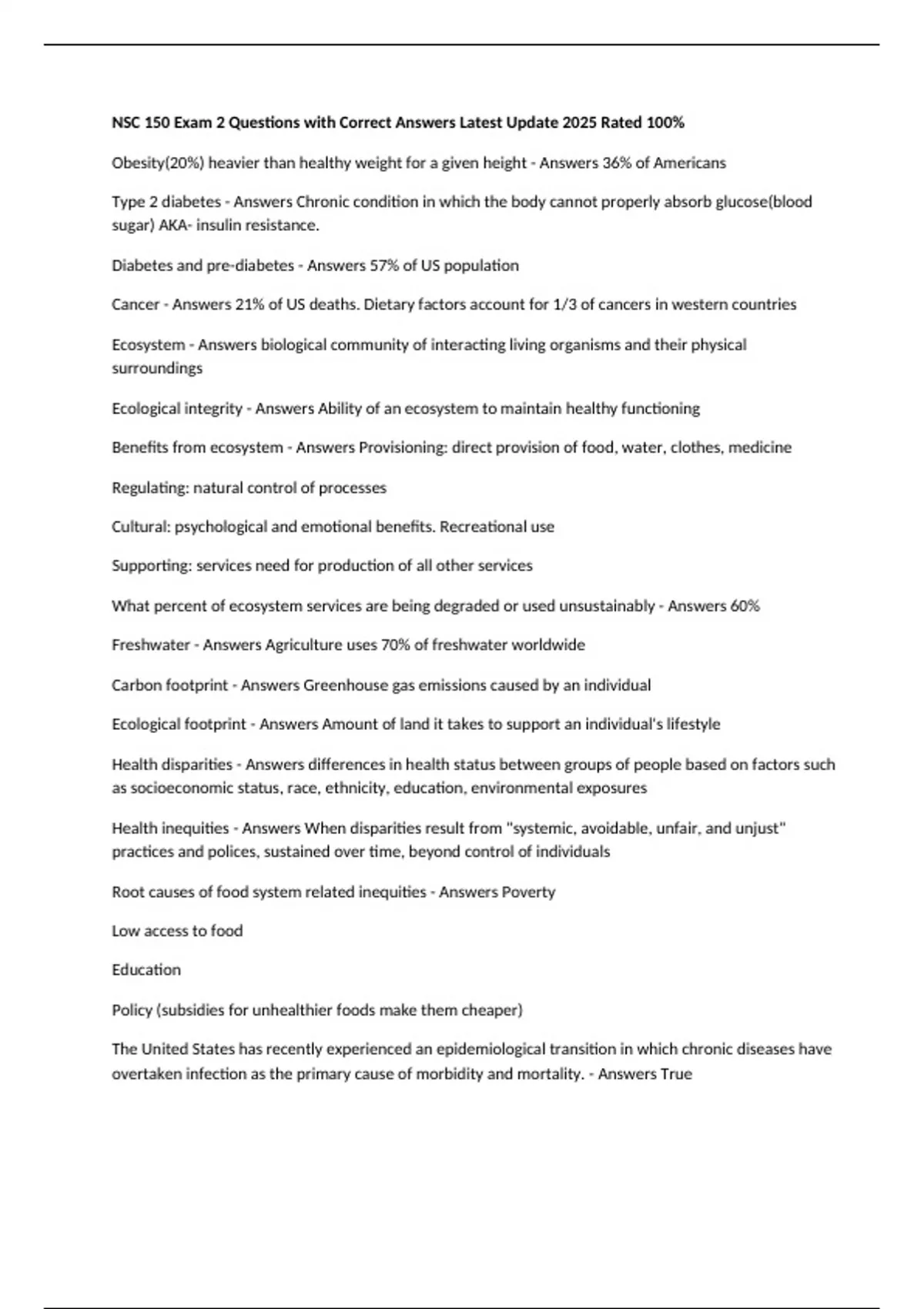 NSC 150 Exam 2 Questions with Correct Answers Latest Update 2025 Rated ...