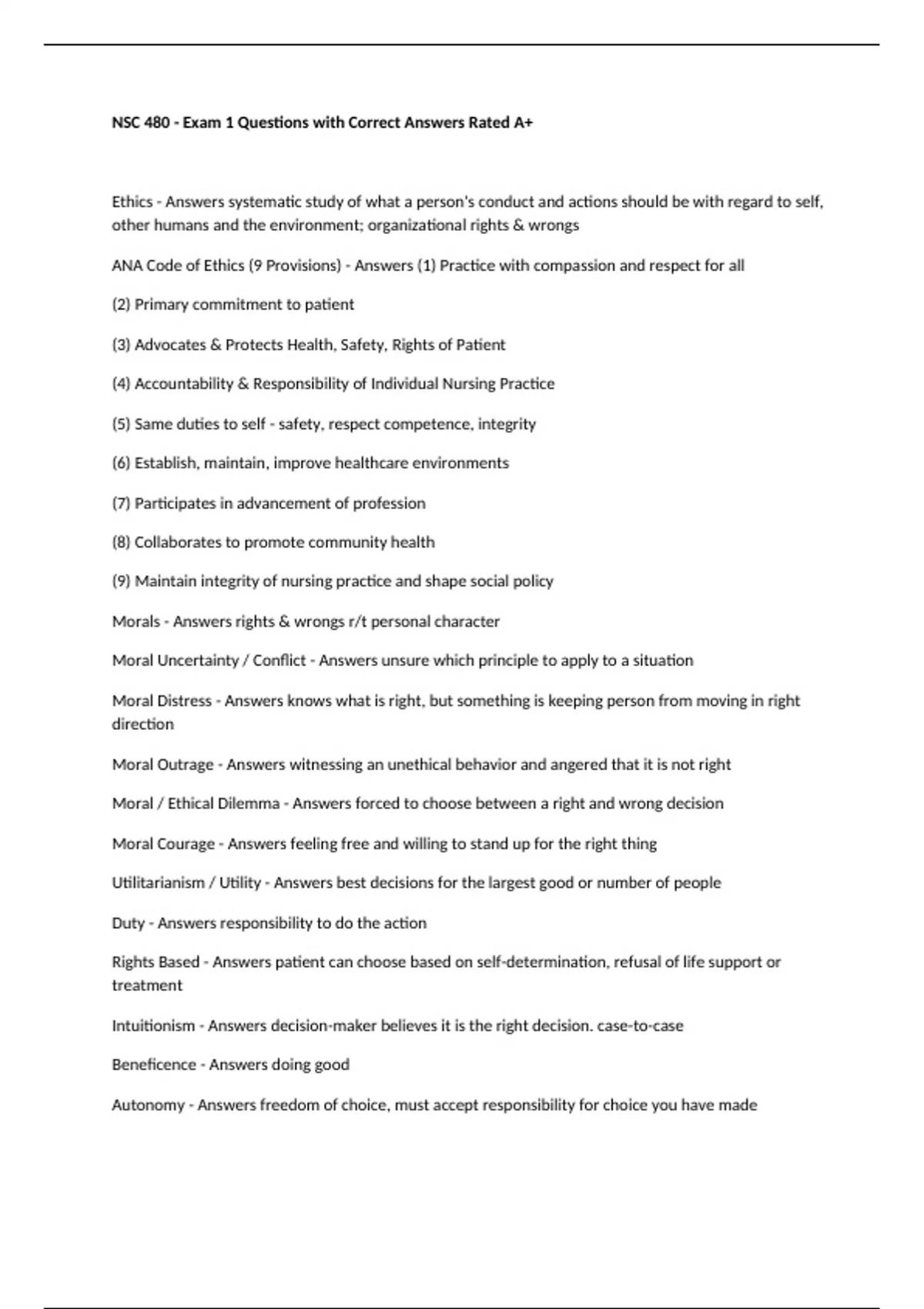 NSC 480 - Exam 1 Questions with Correct Answers Rated A+ - NSC 480 ...