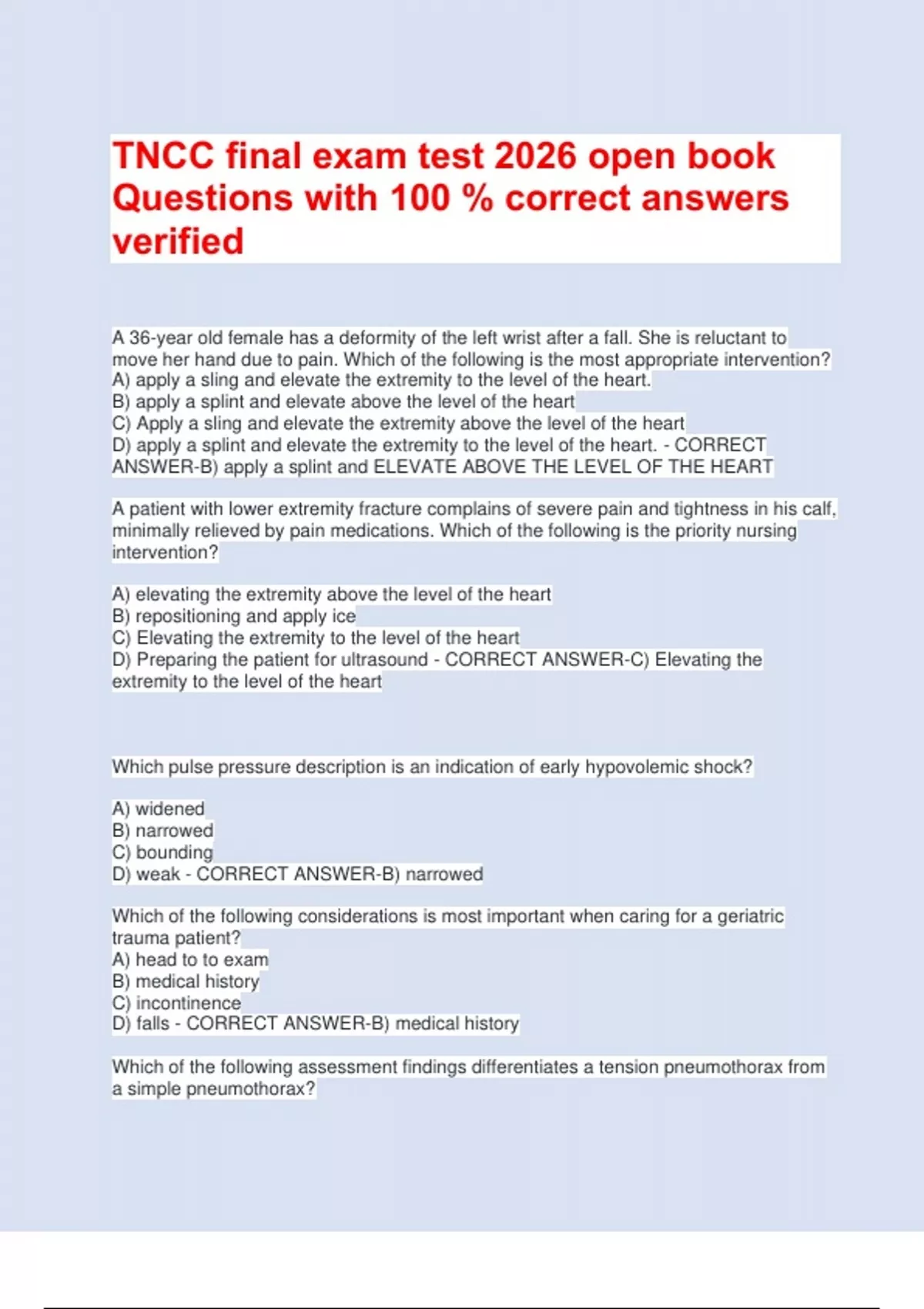 TNCC final exam test 2026 open book Questions with 100 % correct ...