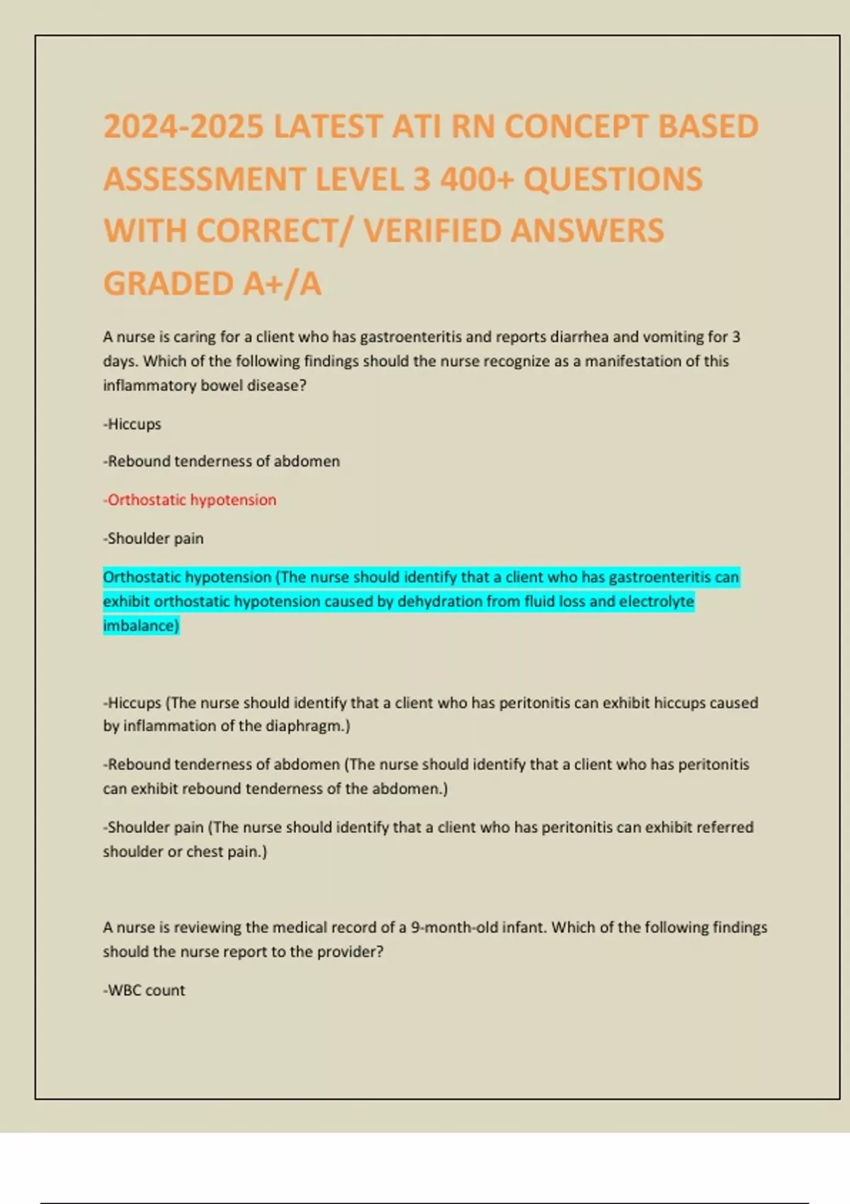 LATEST ATI RN CONCEPT BASED ASSESSMENT LEVEL 3 400+ QUESTIONS WITH ...