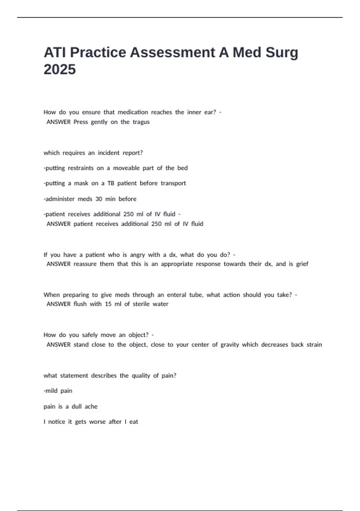 ATI Practice Assessment A Med Surg 2025 - ATI MED SURG - Stuvia US