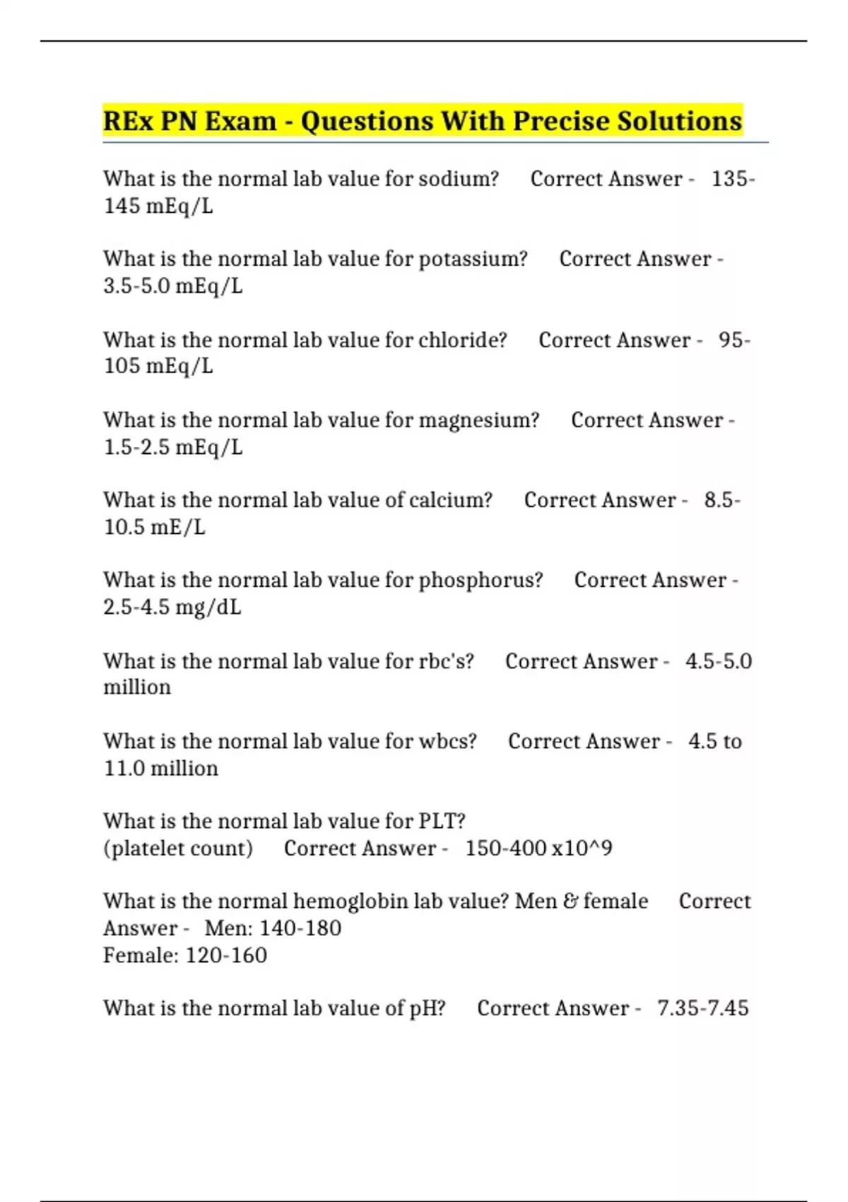 REx PN Exam - Questions With Precise Solutions - REx-PN - Stuvia US