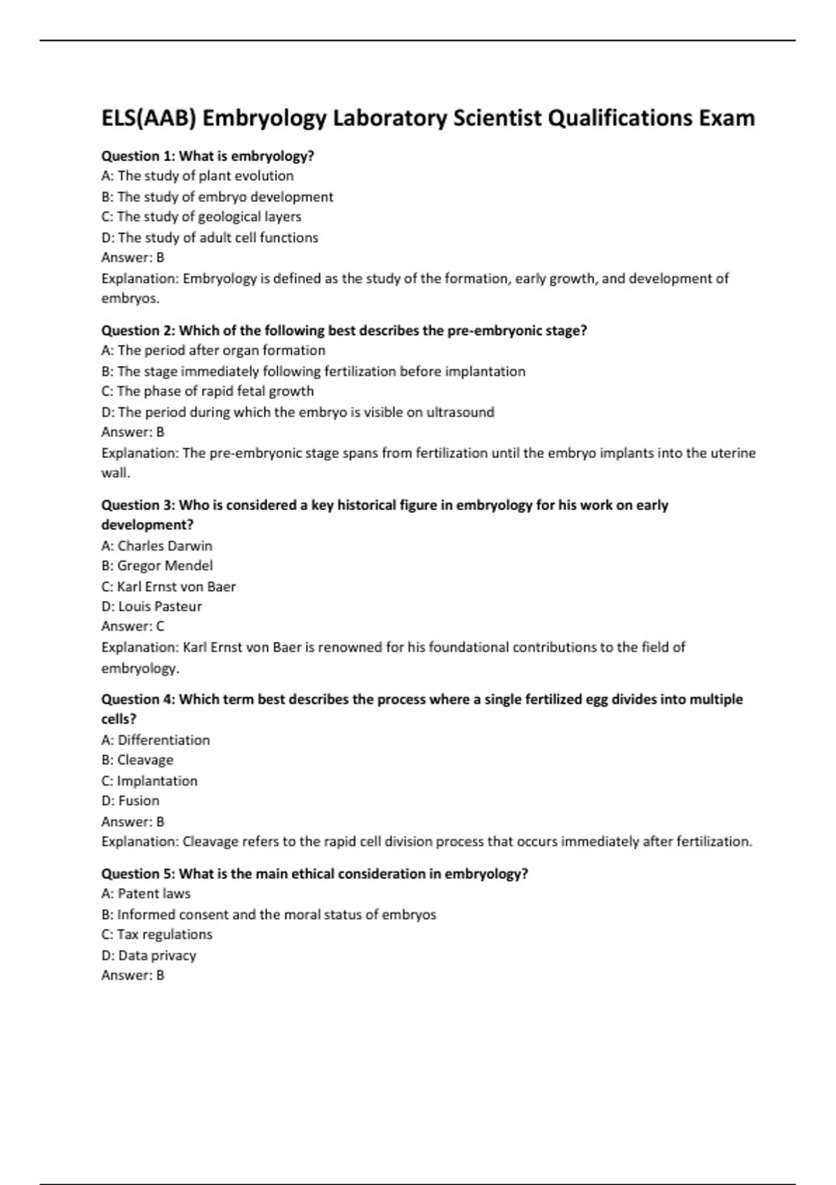 ELS(AAB) Embryology Laboratory Scientist Qualifications Exam ...