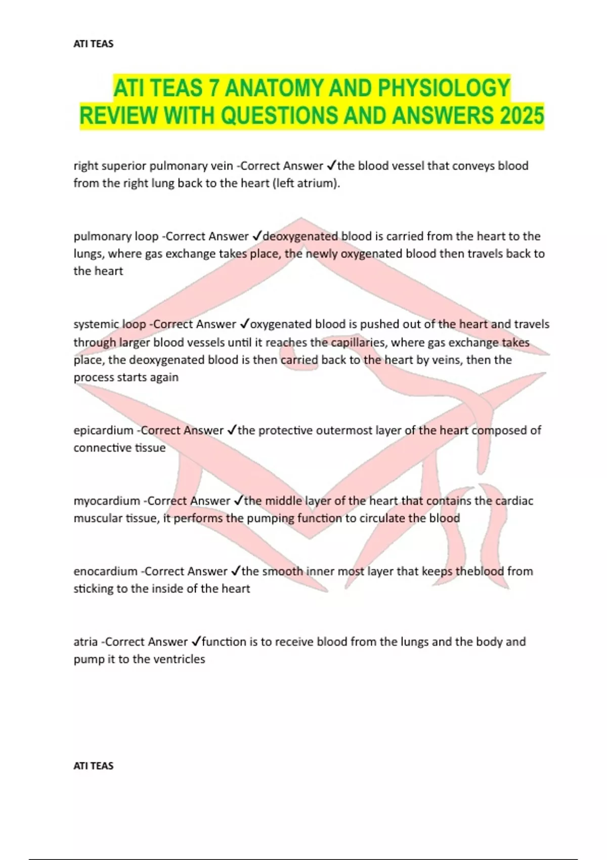 ATI TEAS 7 ANATOMY AND PHYSIOLOGY REVIEW WITH QUESTIONS AND ANSWERS ...