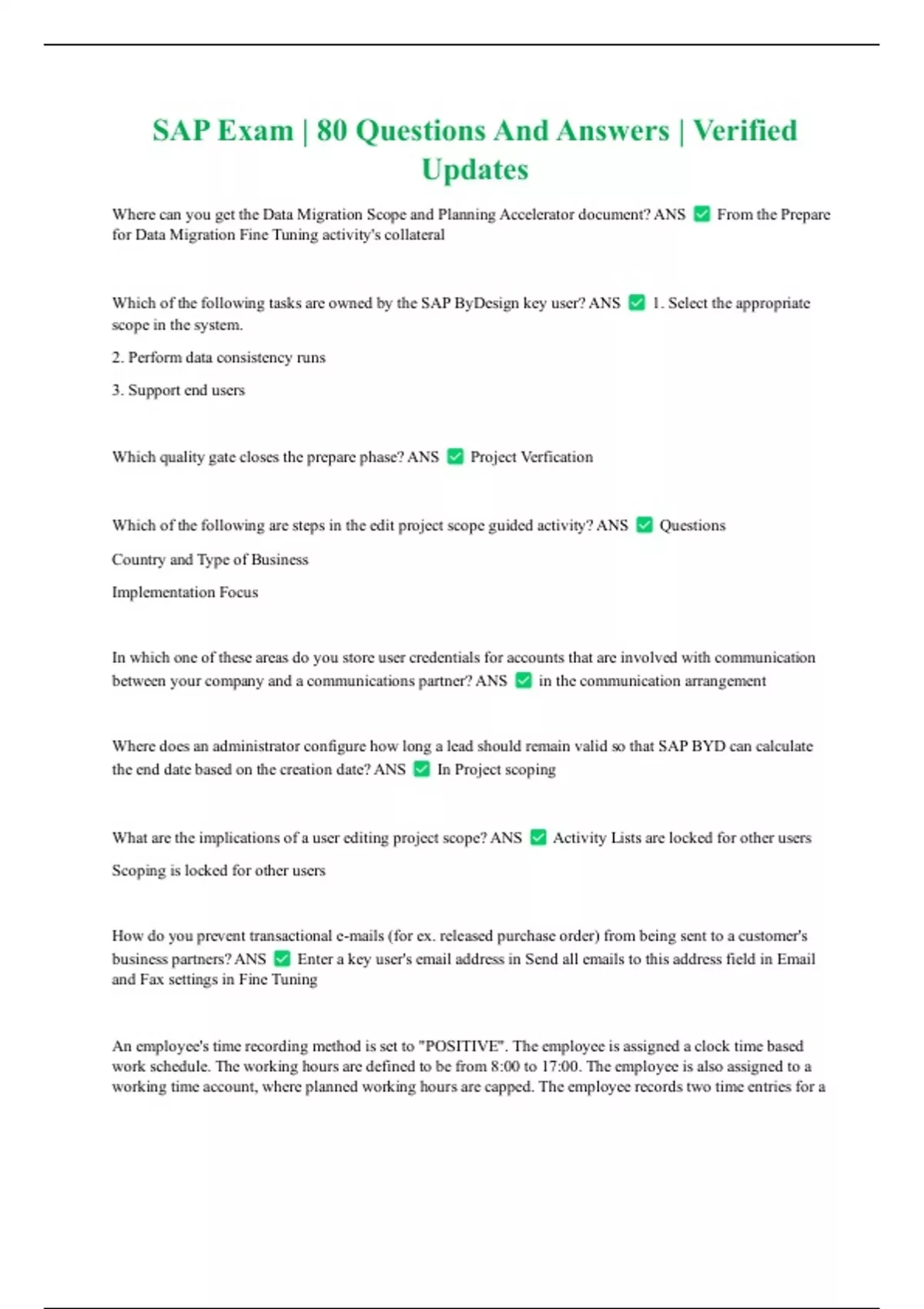 SAP Exam | 80 Questions And Answers | Verified Updates - SAP - Stuvia US
