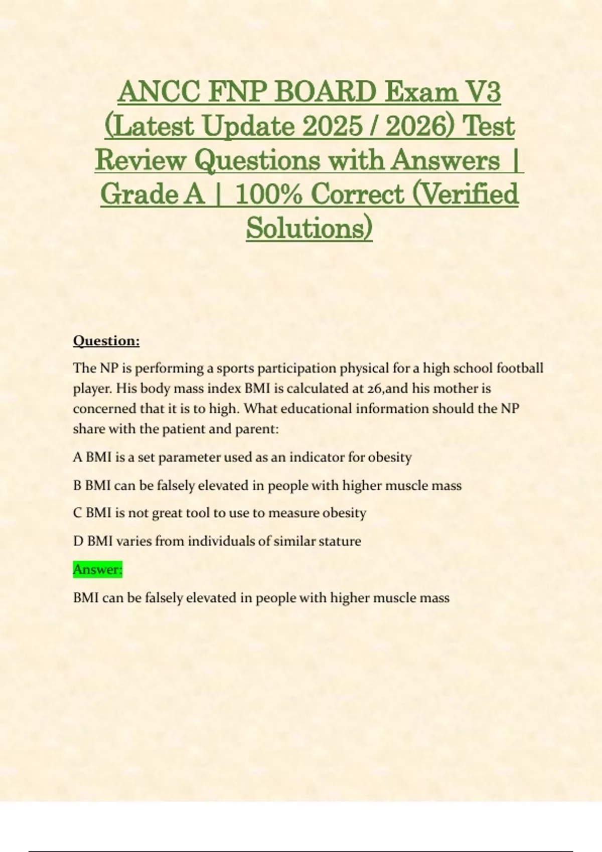 ANCC FNP BOARD Exam V3 (Latest Update 2025 / 2026) Test Review ...