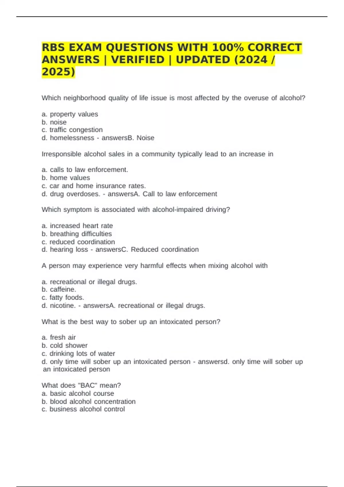 RBS Exam Questions with 100% Correct Answers | Verified | Updated (2024 ...