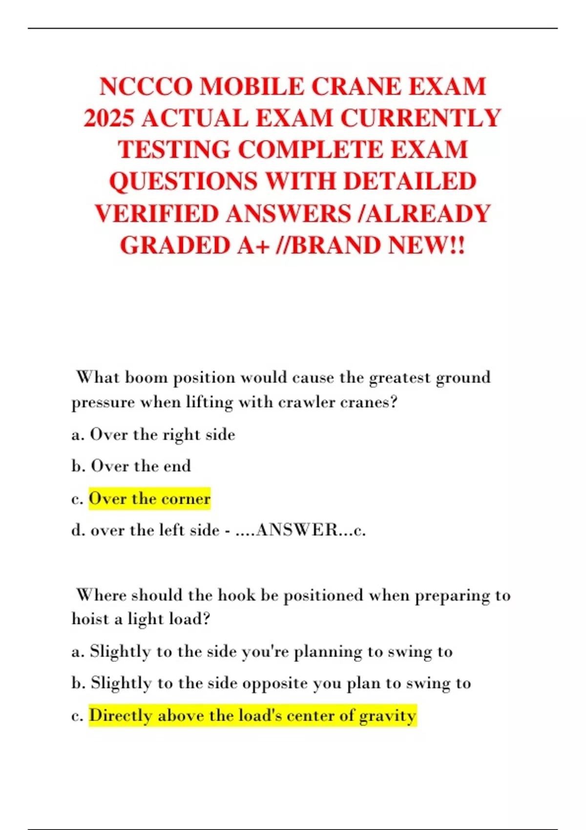 NCCCO MOBILE CRANE EXAM 2025 ACTUAL EXAM CURRENTLY TESTING COMPLETE ...