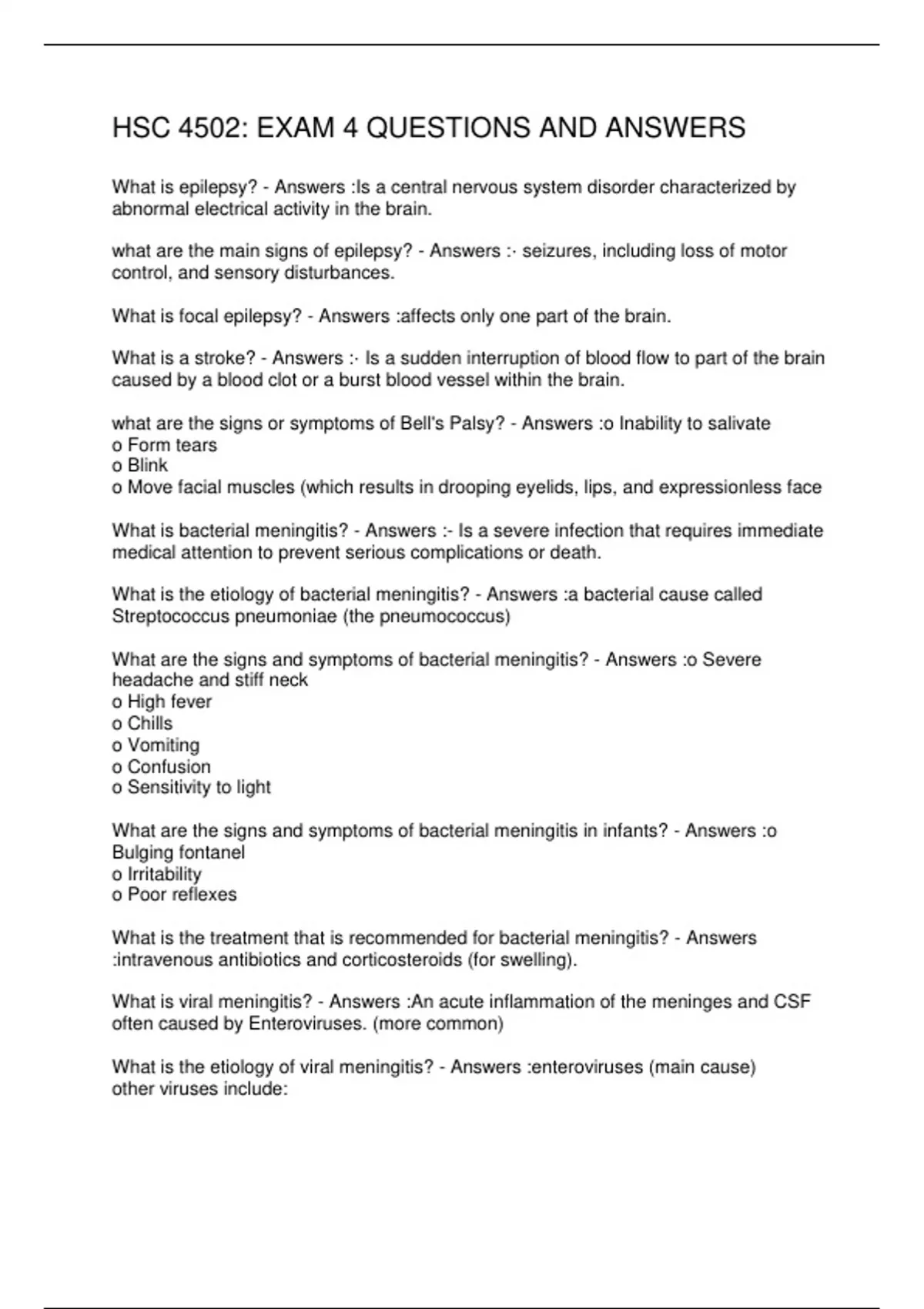 HSC 4502: EXAM 4 QUESTIONS AND ANSWERS - HSC 4502 - Stuvia US