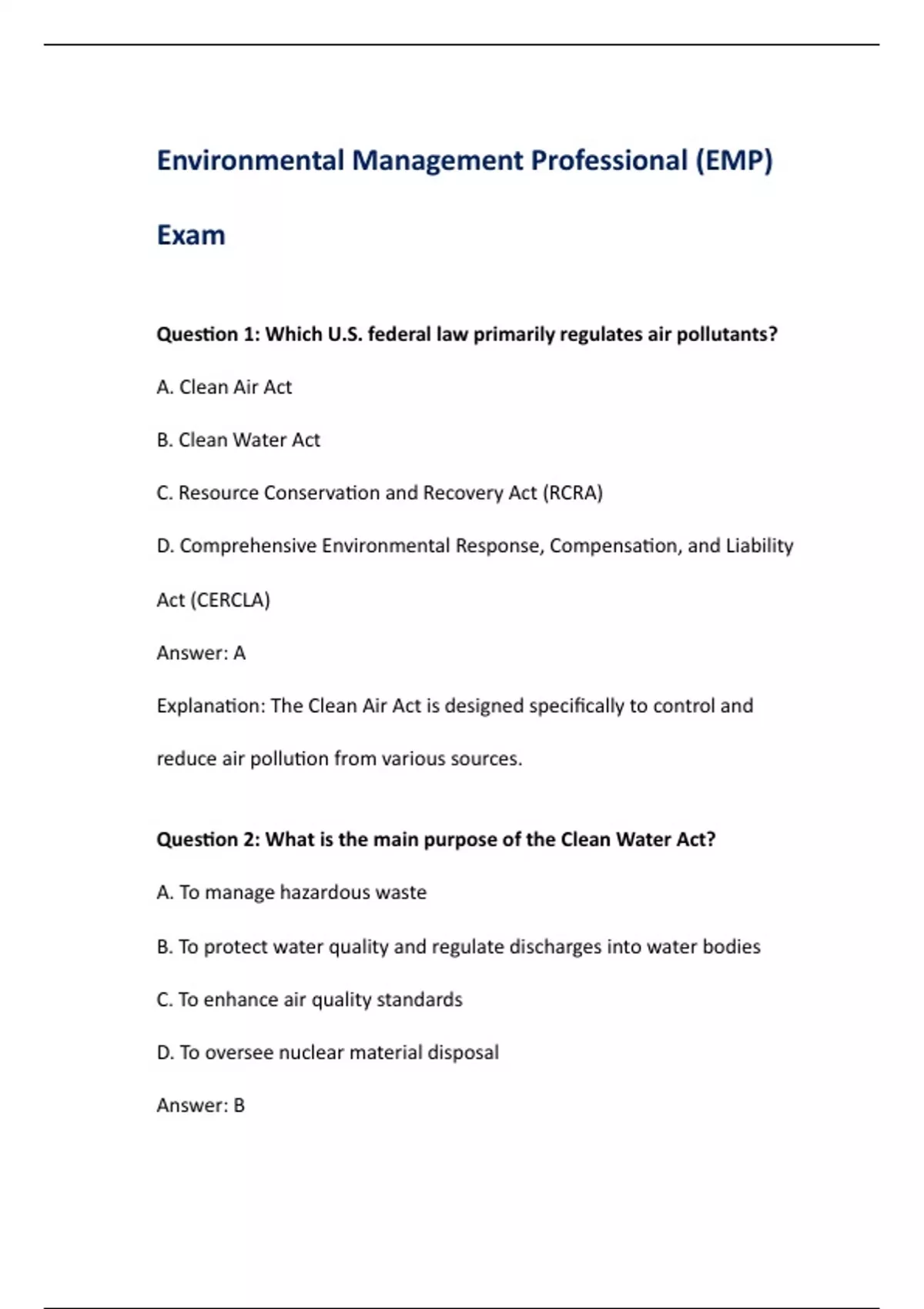 Environmental Management Professional (EMP) Exam - Computers - Stuvia US
