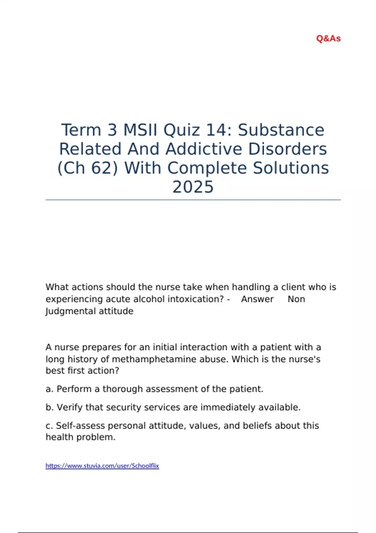 Term 3 MSII Quiz 14 Substance Related And Addictive Disorders (Ch 62 ...
