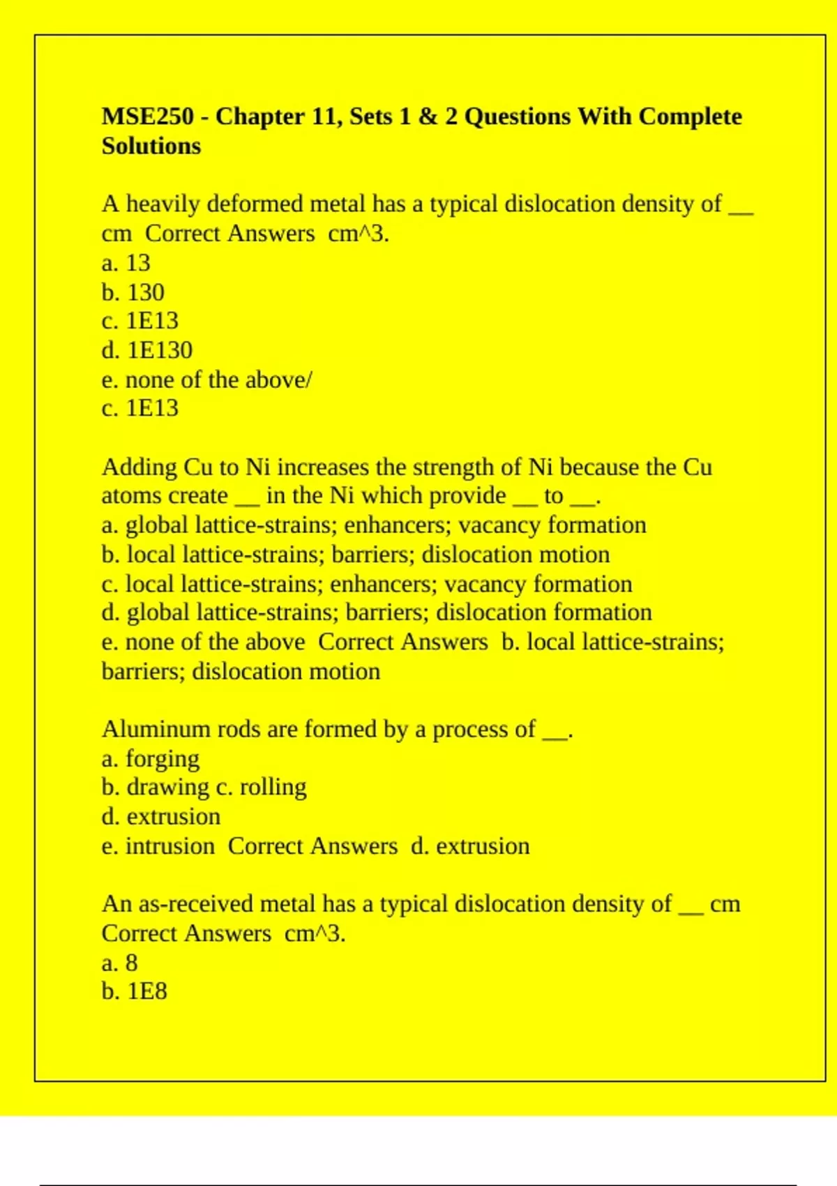 MSE250 - Chapter 11, Sets 1 & 2 Questions With Complete Solutions - MSE 250 - Stuvia US