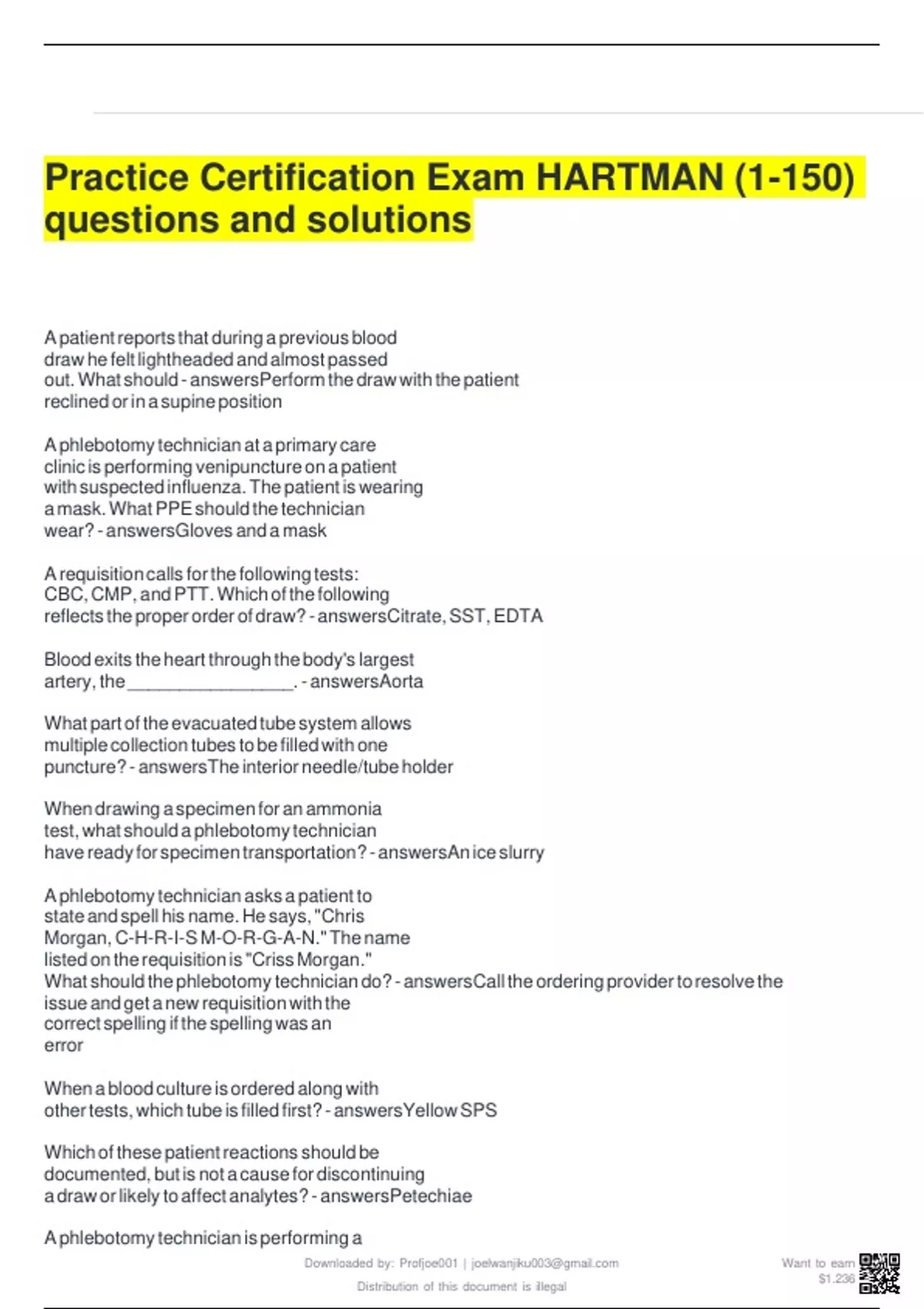 Practice Certification Exam HARTMAN (1-150) questions and solutions ...