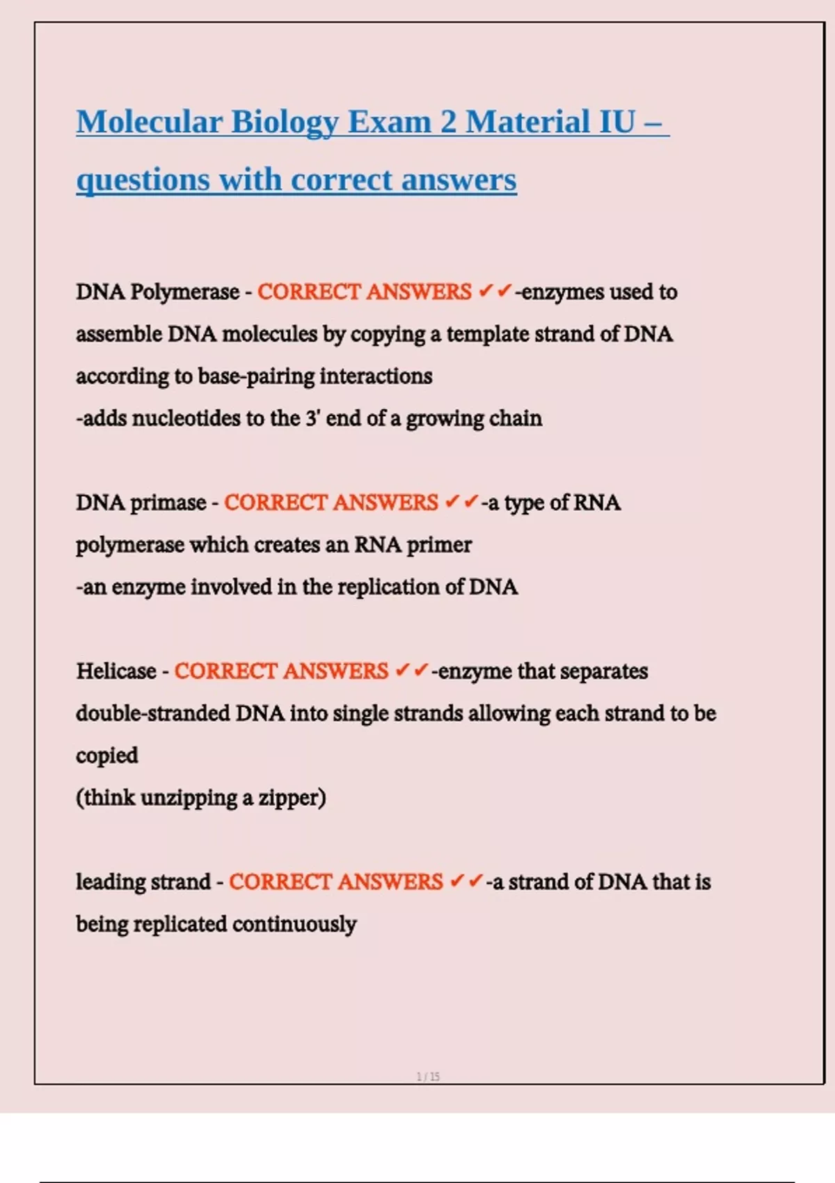 Molecular Biology Exam 2 Material IU – questions with correct answers ...