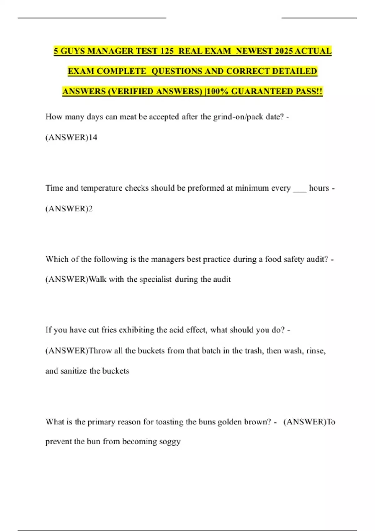 5 GUYS MANAGER TEST 125 REAL EXAM NEWEST 2025 ACTUAL EXAM COMPLETE ...
