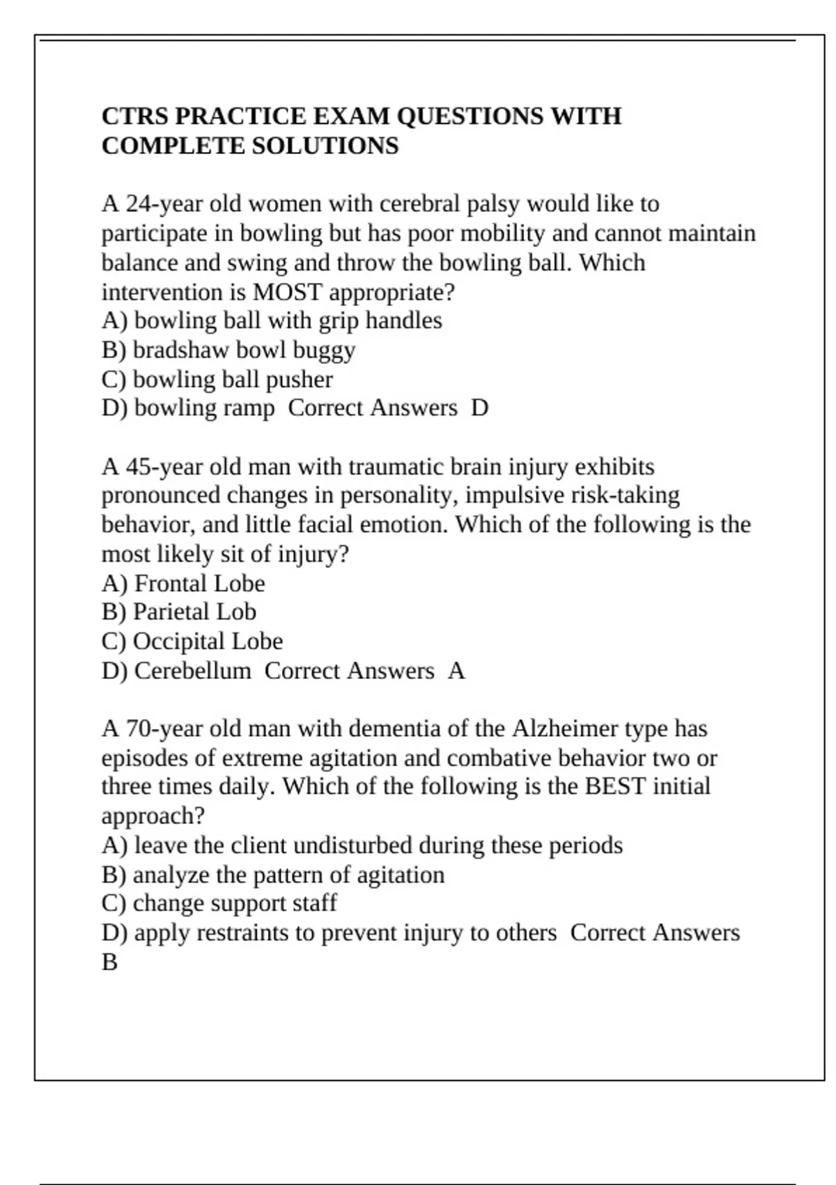 CTRS PRACTICE EXAM QUESTIONS WITH COMPLETE SOLUTIONS - CTRS - Stuvia US