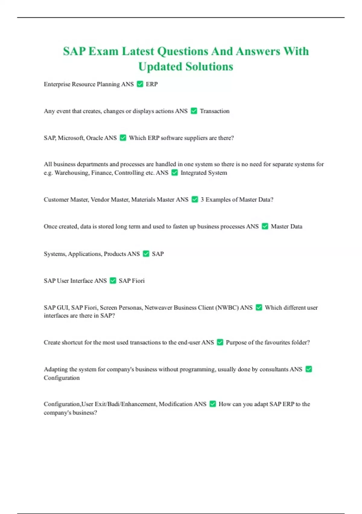 SAP Exam Latest Questions And Answers With Updated Solutions - SAP ...