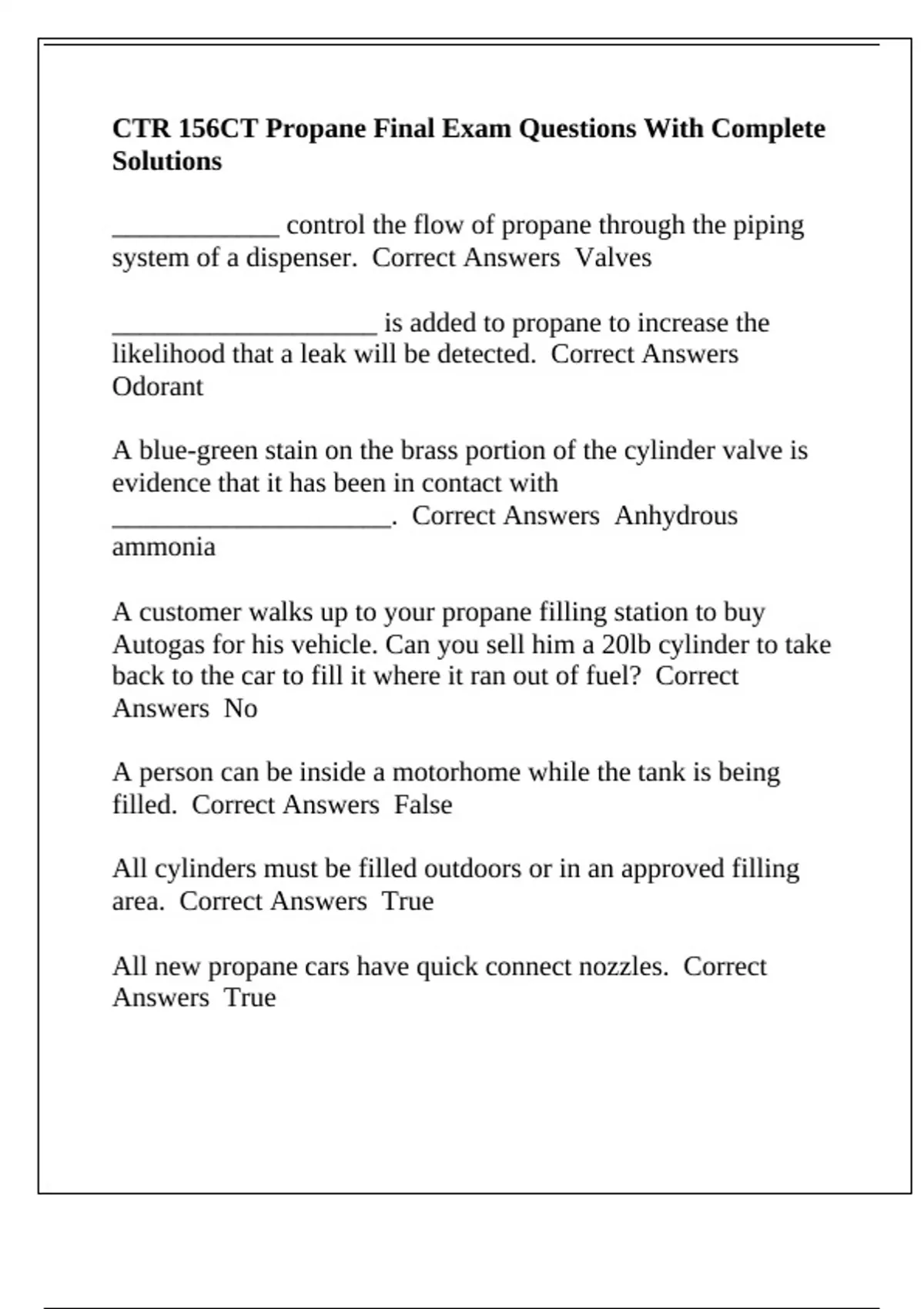CTR 156CT Propane Final Exam Questions With Complete Solutions ...