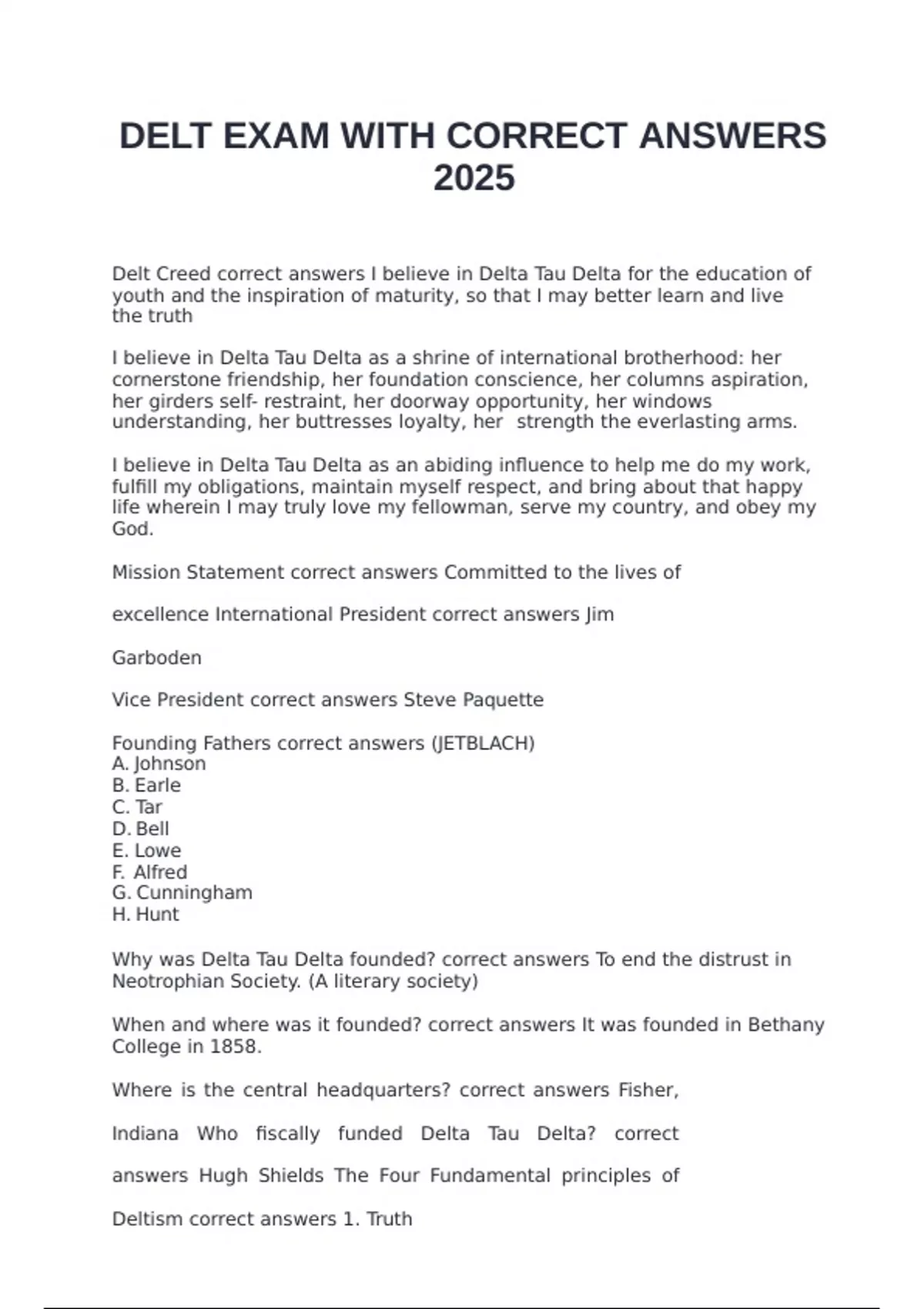 DELT EXAM WITH CORRECT ANSWERS 2025 - Delt Exa - Stuvia US