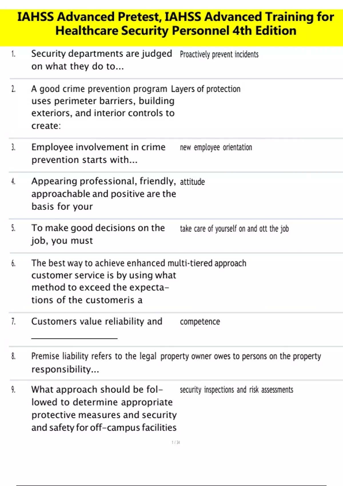 IAHSS ADVANCED PRETEST, IAHSS ADVANCED TRAINING FOR HEALTHCARE SECURITY ...