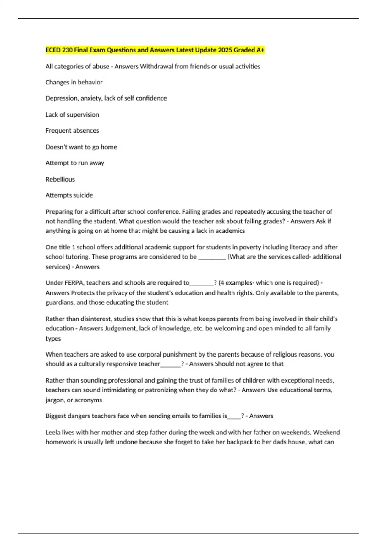 ECED 230 Final Exam Questions and Answers Latest Update 2025 Graded A+ ...