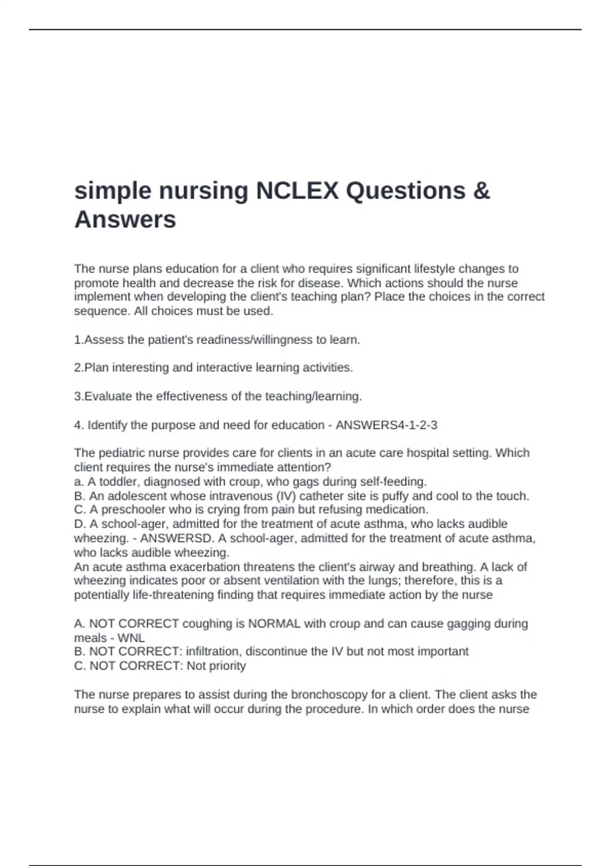 simple nursing NCLEX Questions & Answers - Simple nursing NCLEX - Stuvia US