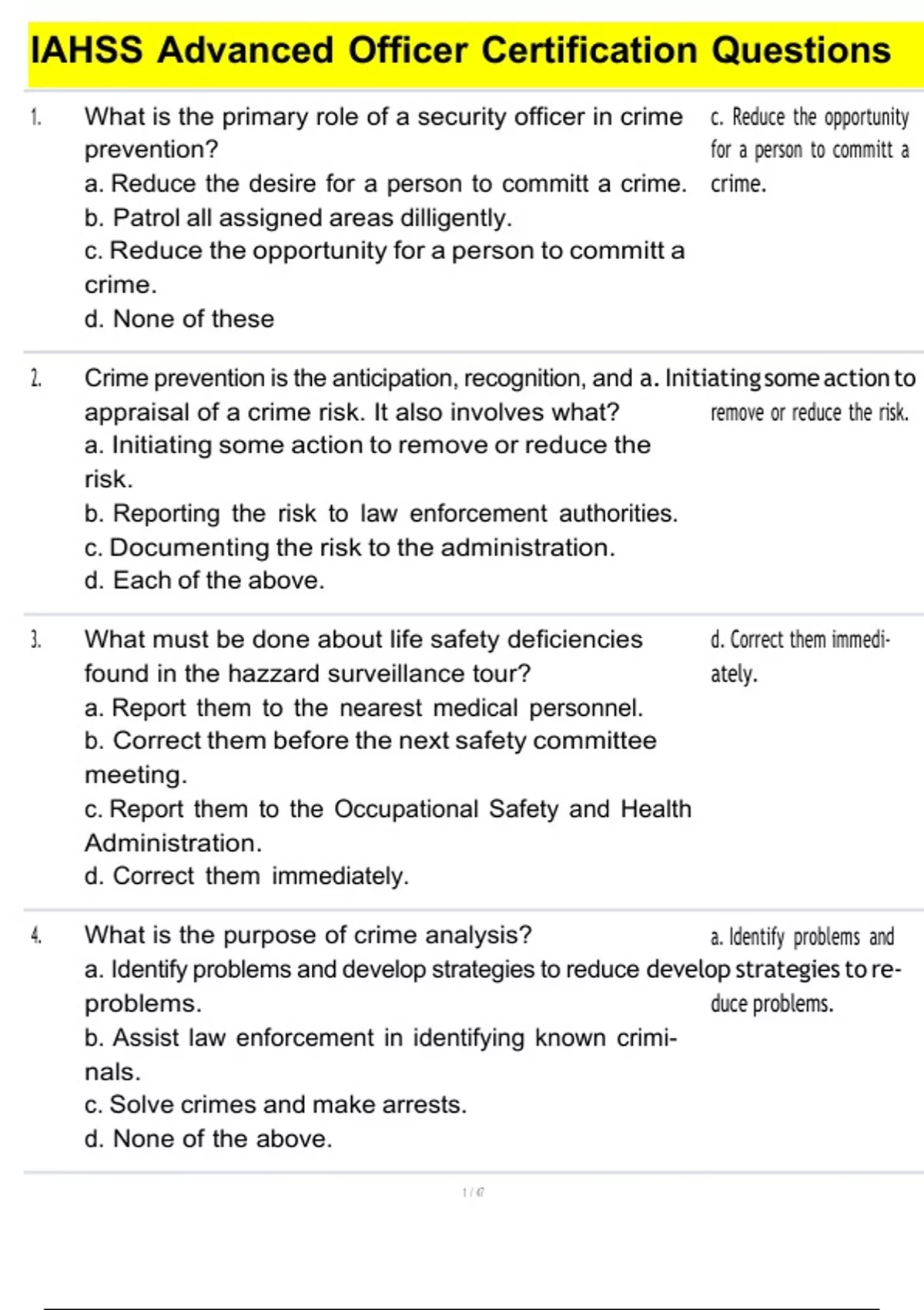 IAHSS Advanced Officer Certification Exam Questions and Answers with ...