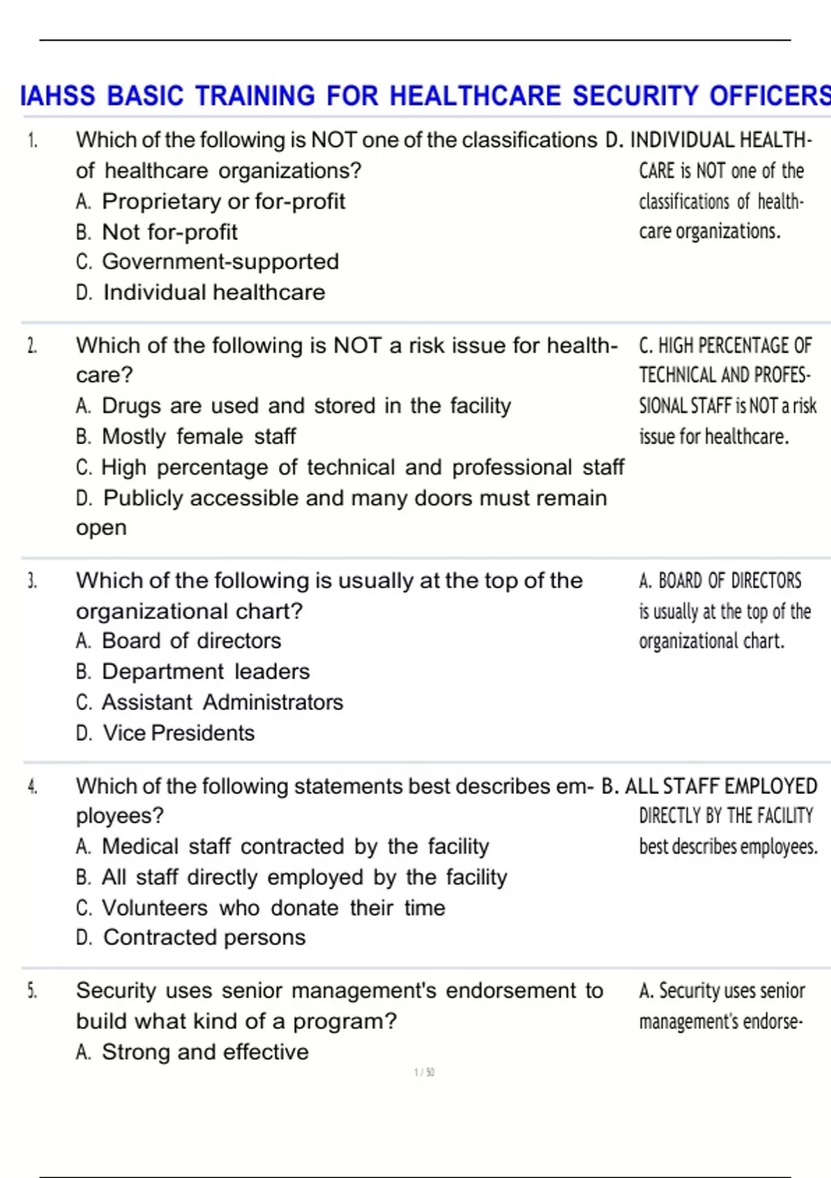 IAHSS BASIC TRAINING FOR HEALTHCARE SECURITY OFFICERS QUESTIONS AND ...
