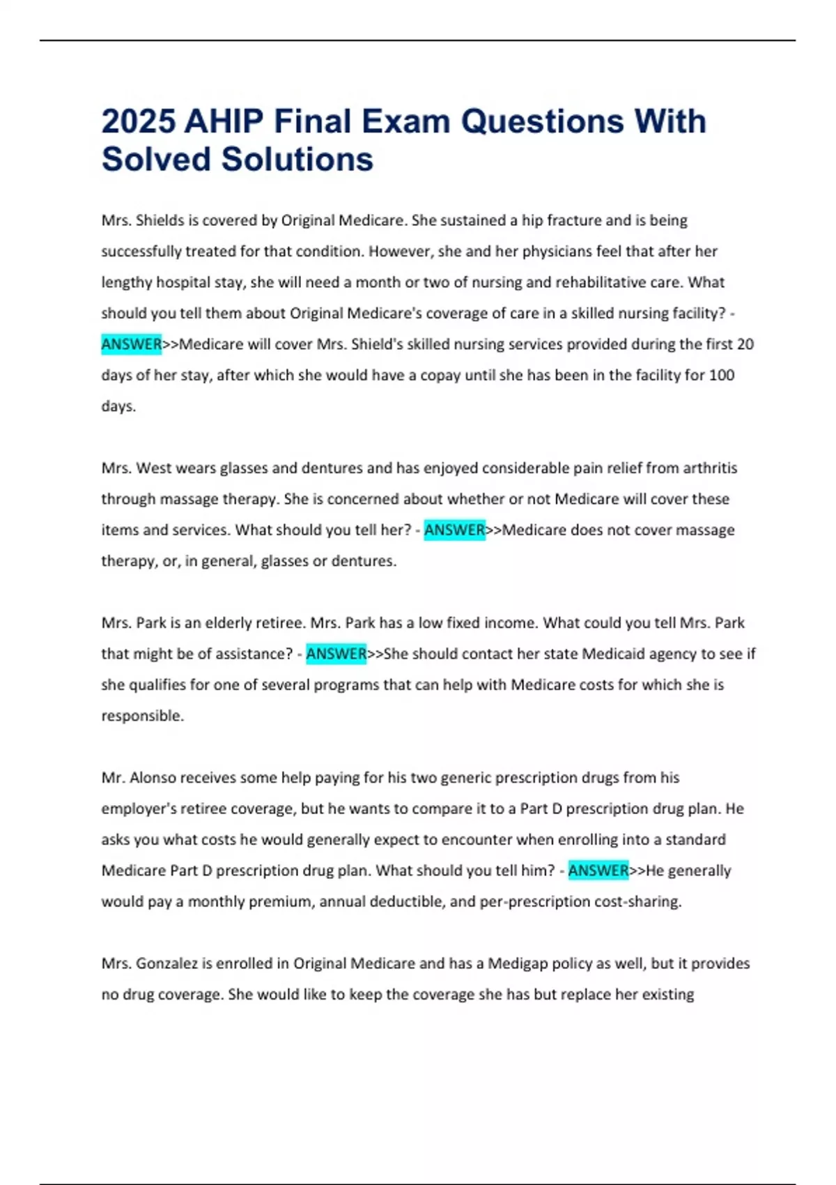 2025 AHIP Final Exam Questions With Solved Solutions - CNA - Certified Nursing Assistant - Stuvia US