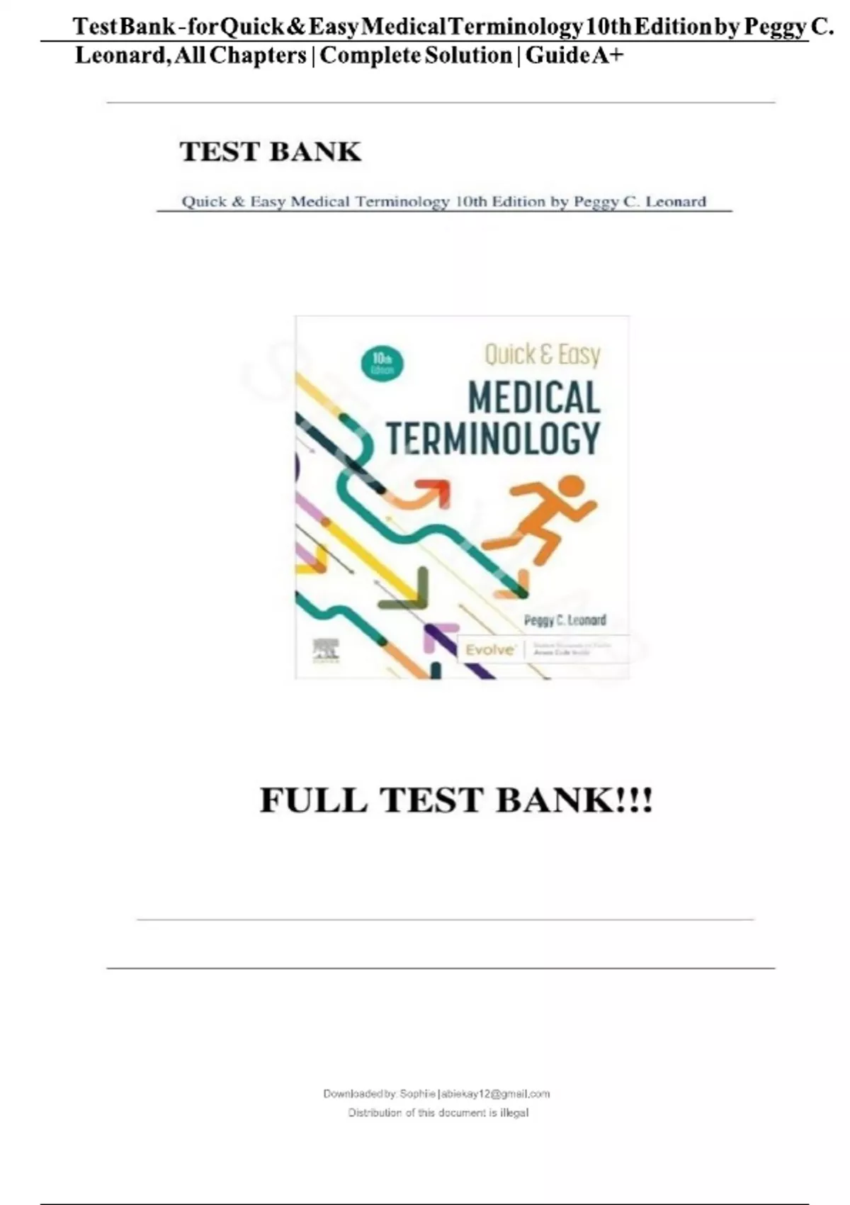 TEST BANK For Quick & Easy Medical Terminology 10th Edition by Peggy C ...