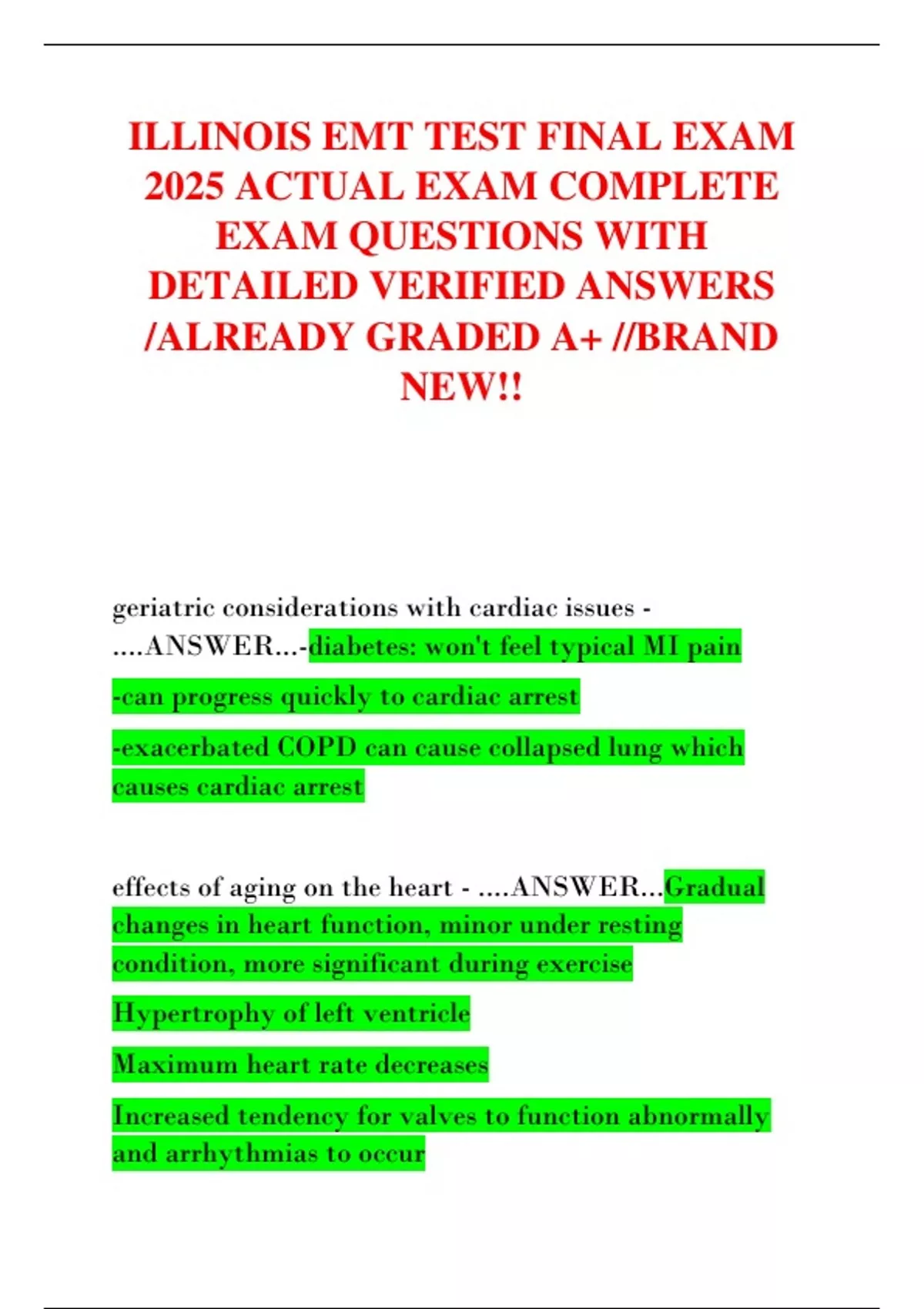 ILLINOIS EMT TEST FINAL EXAM 2025 ACTUAL EXAM COMPLETE EXAM QUESTIONS ...