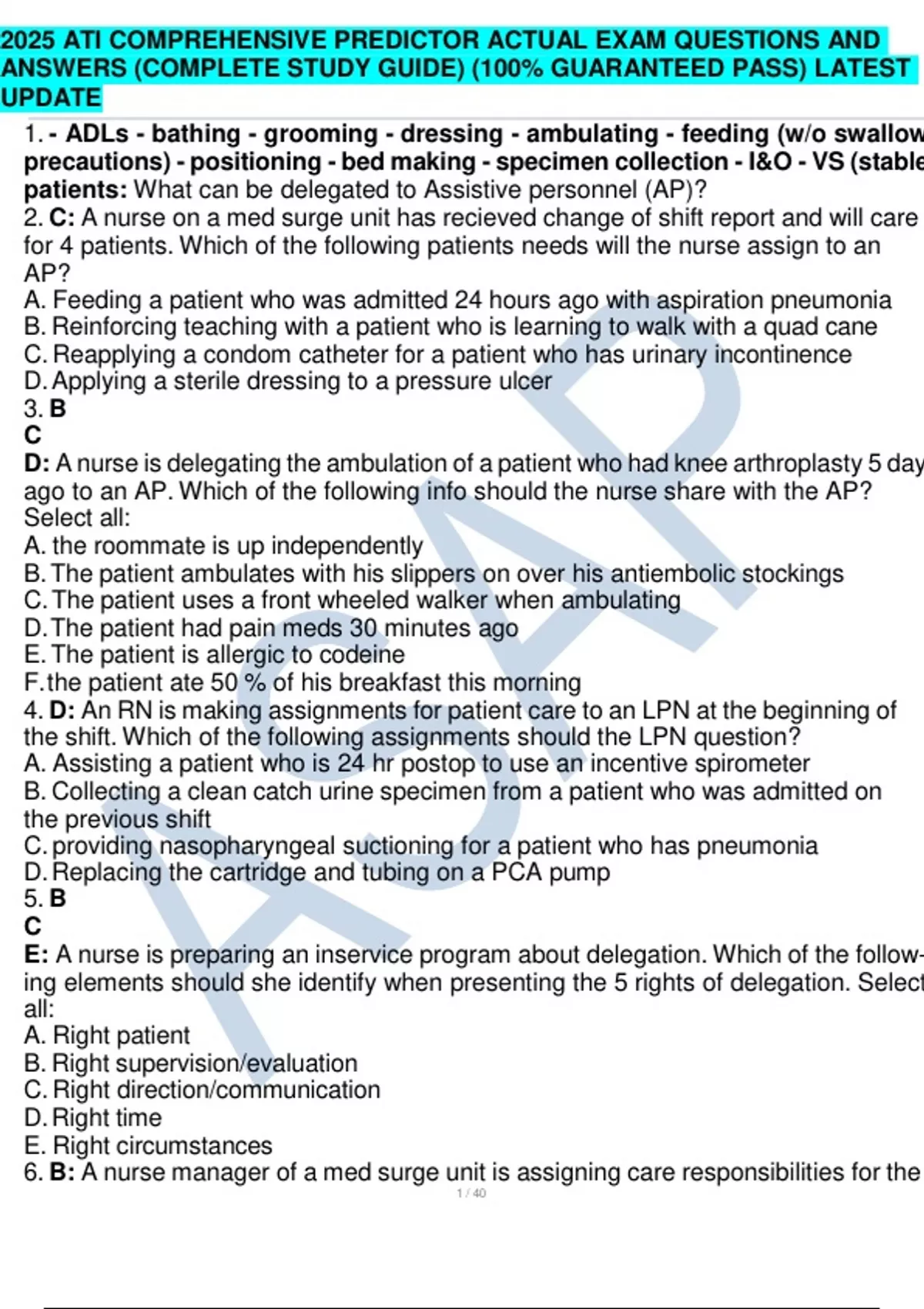 2025 ATI COMPREHENSIVE PREDICTOR ACTUAL EXAM QUESTIONS AND ANSWERS ...