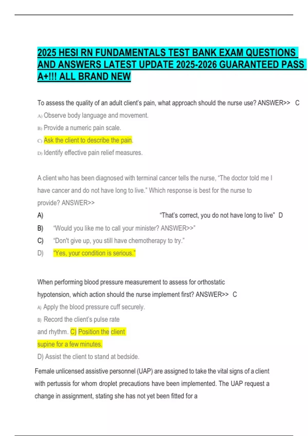 2025 HESI RN FUNDAMENTALS TEST BANK EXAM QUESTIONS AND ANSWERS LATEST ...