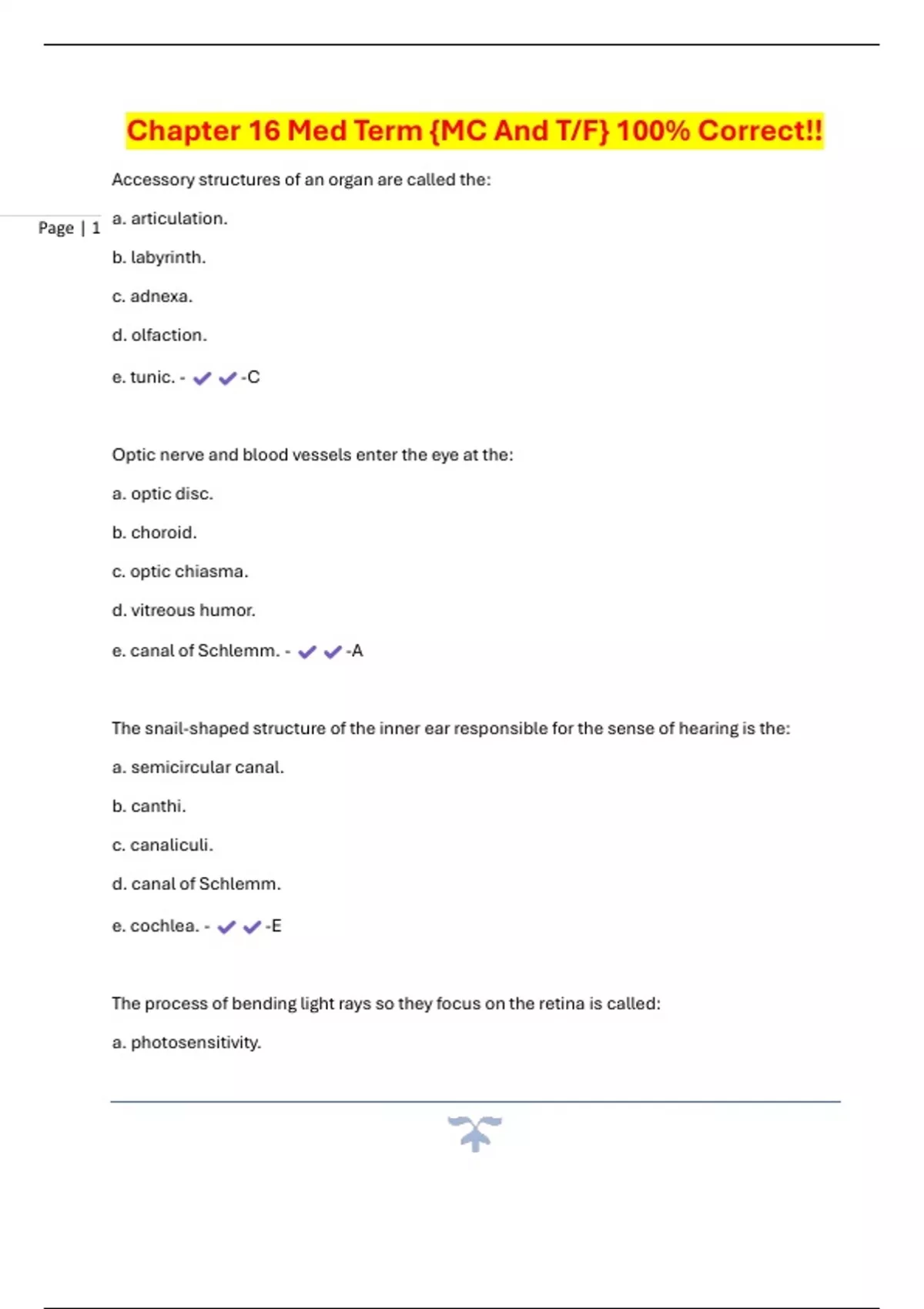 Chapter 16 Med Term {MC And T/F} 100% Correct!! - Chapter 16 Med Term ...