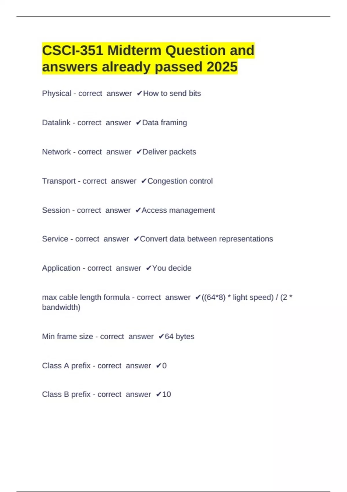 CSCI-351 Midterm Question and answers already passed 2025 - CSCI-351 - Stuvia US
