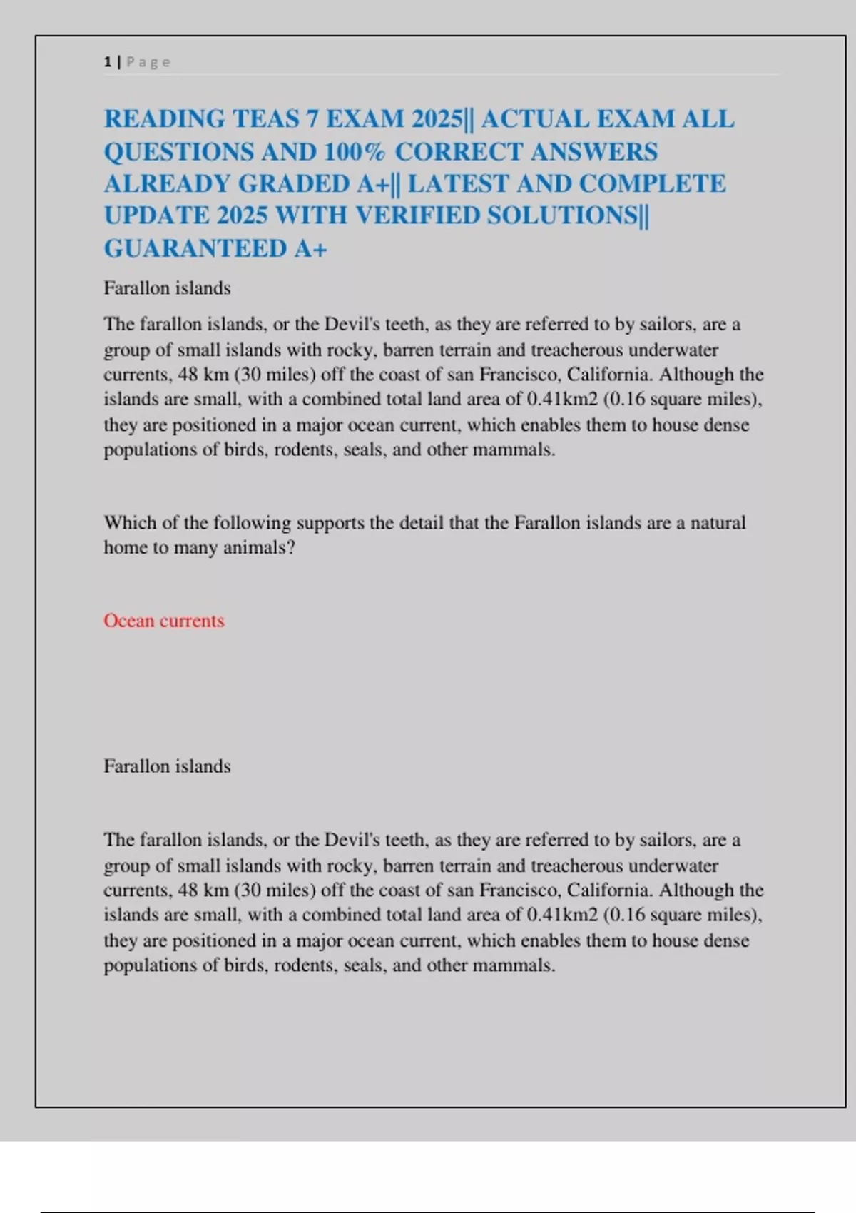 READING TEAS 7 EXAM 2025|| ACTUAL EXAM ALL QUESTIONS AND 100% CORRECT ...