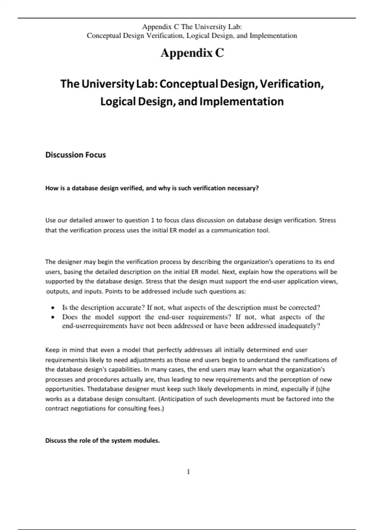 Appendix C The University Lab: Conceptual Design, Verification, Logical Design, and ...