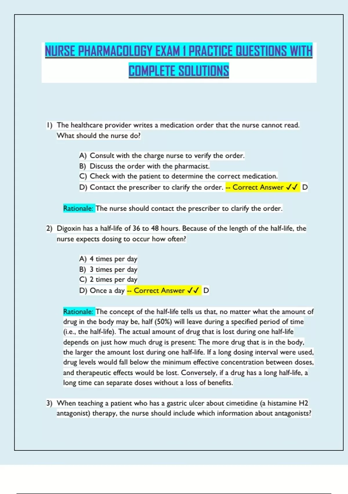 NURSE PHARMACOLOGY EXAM 1 PRACTICE QUESTIONS WITH COMPLETE SOLUTIONS ...