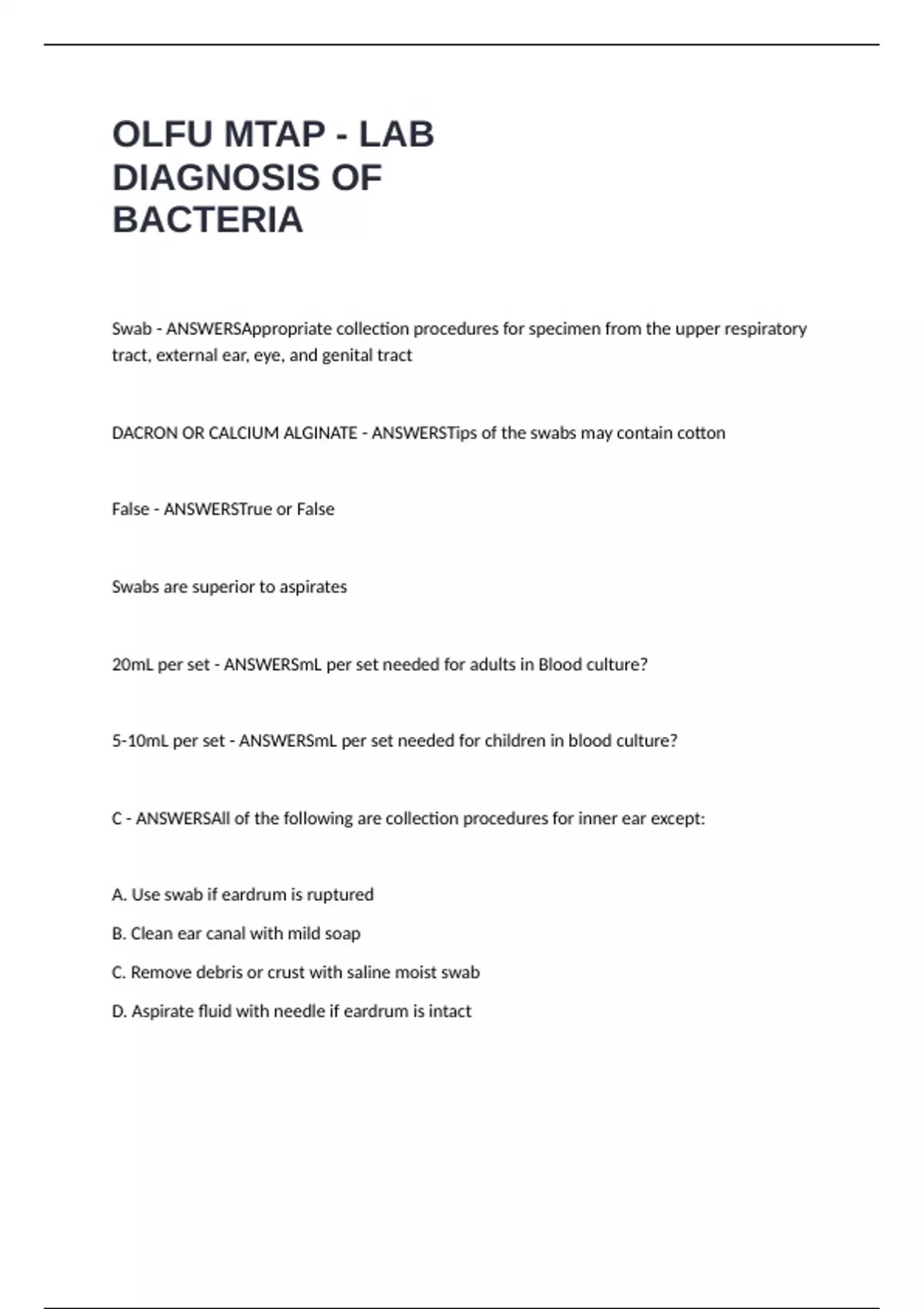 OLFU MTAP - LAB DIAGNOSIS OF BACTERIA - OLFU MTAP - LAB DIAGNOSIS OF ...