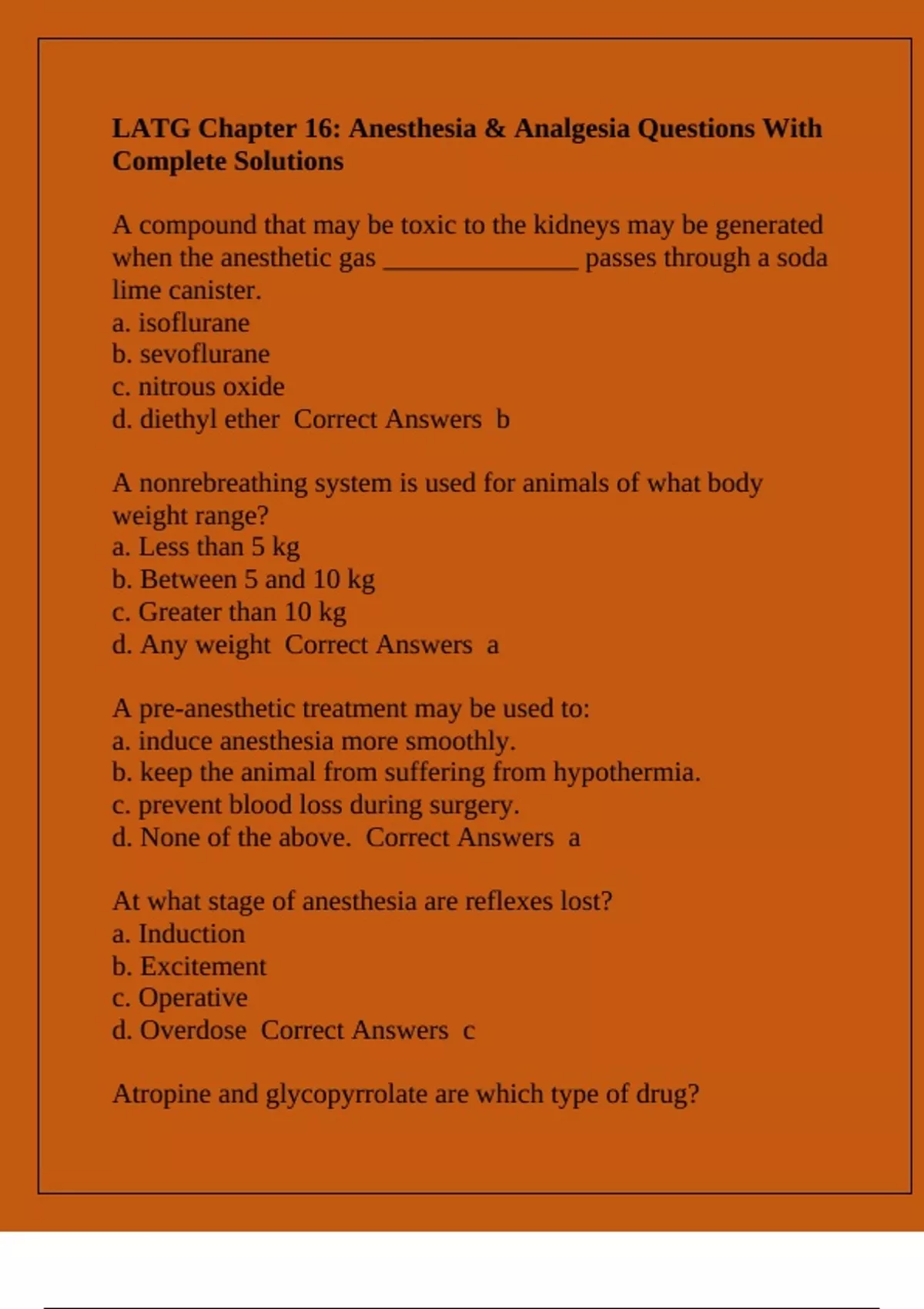 LATG Chapter 16: Anesthesia & Analgesia Questions With Complete ...