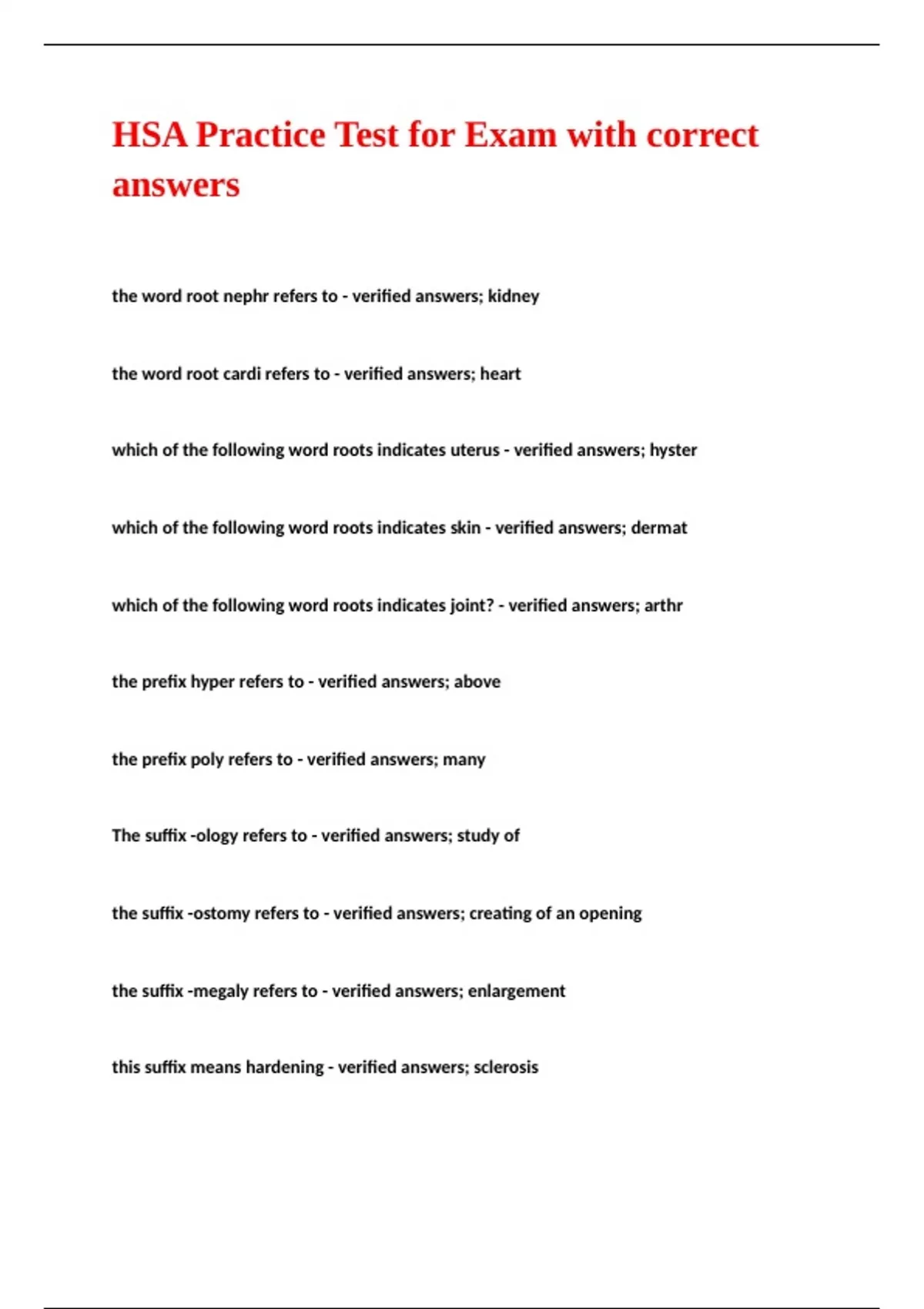 HSA Practice Test for Exam with correct answers - HSA - Health Service ...