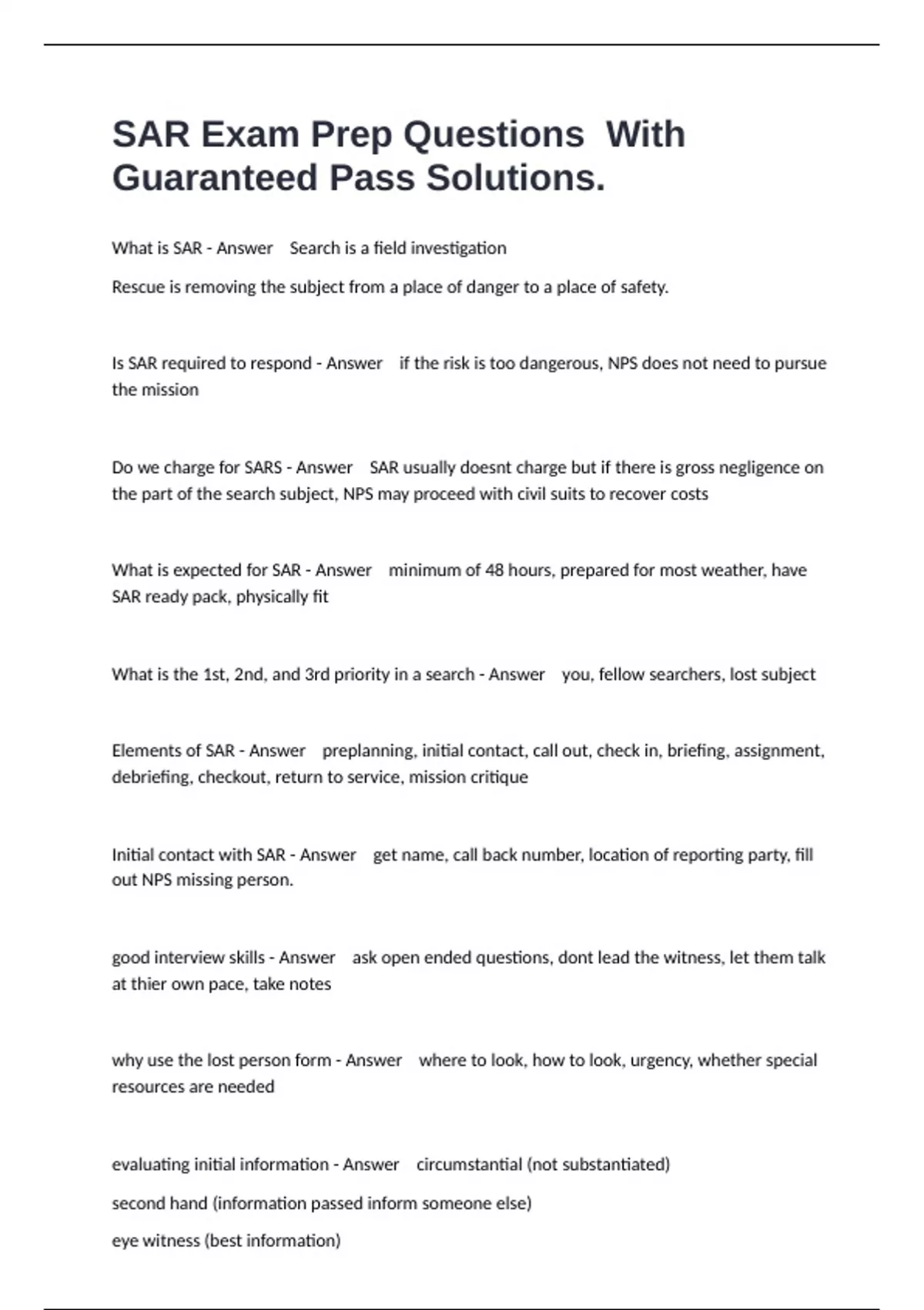SAR EXAM( FULL PACK QUESTIONS WITH 100% SOLVED SOLUTIONS ) COMPLETE ...