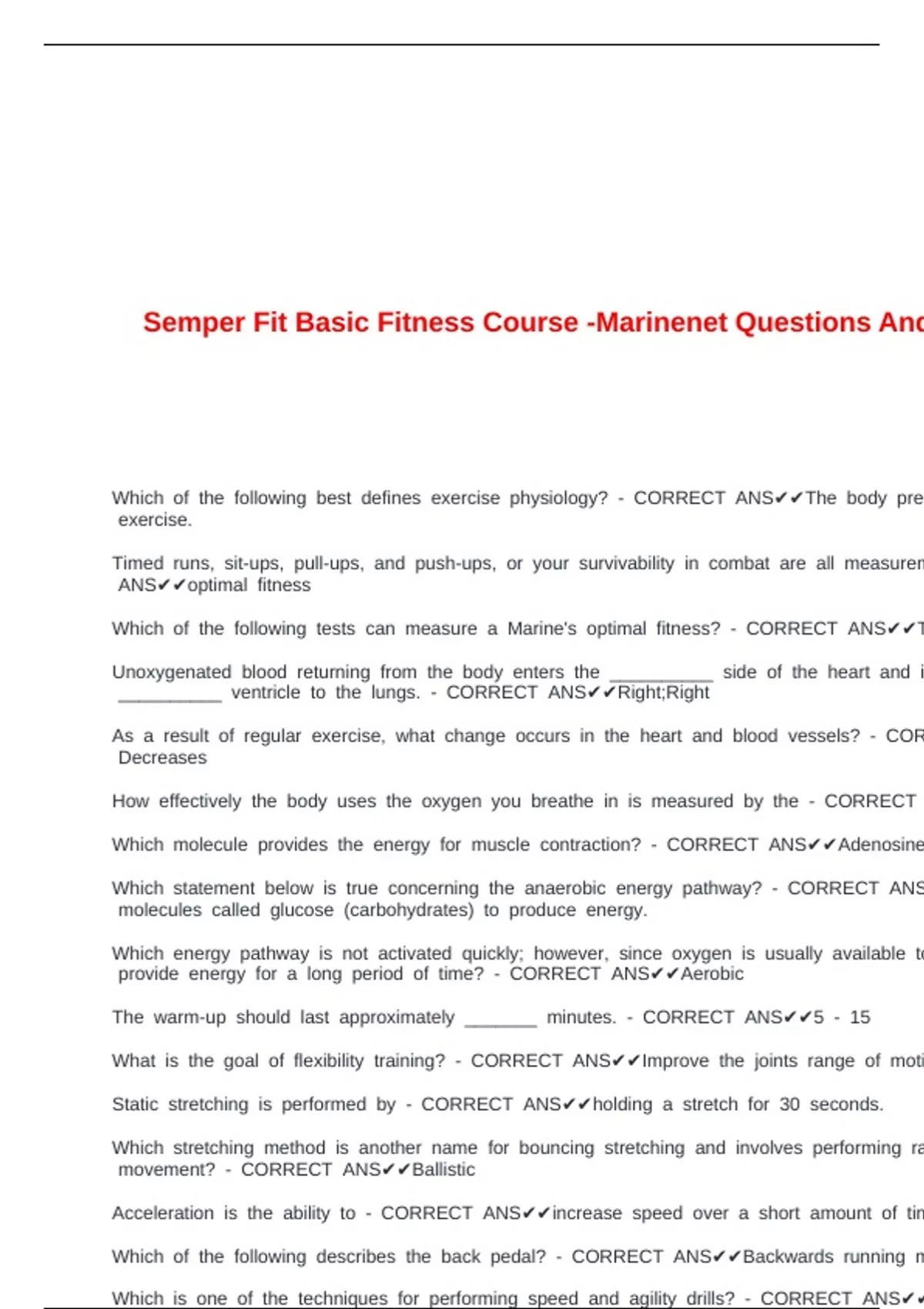 Semper Fit Basic Fitness Course -Marinenet Questions And Correct ...