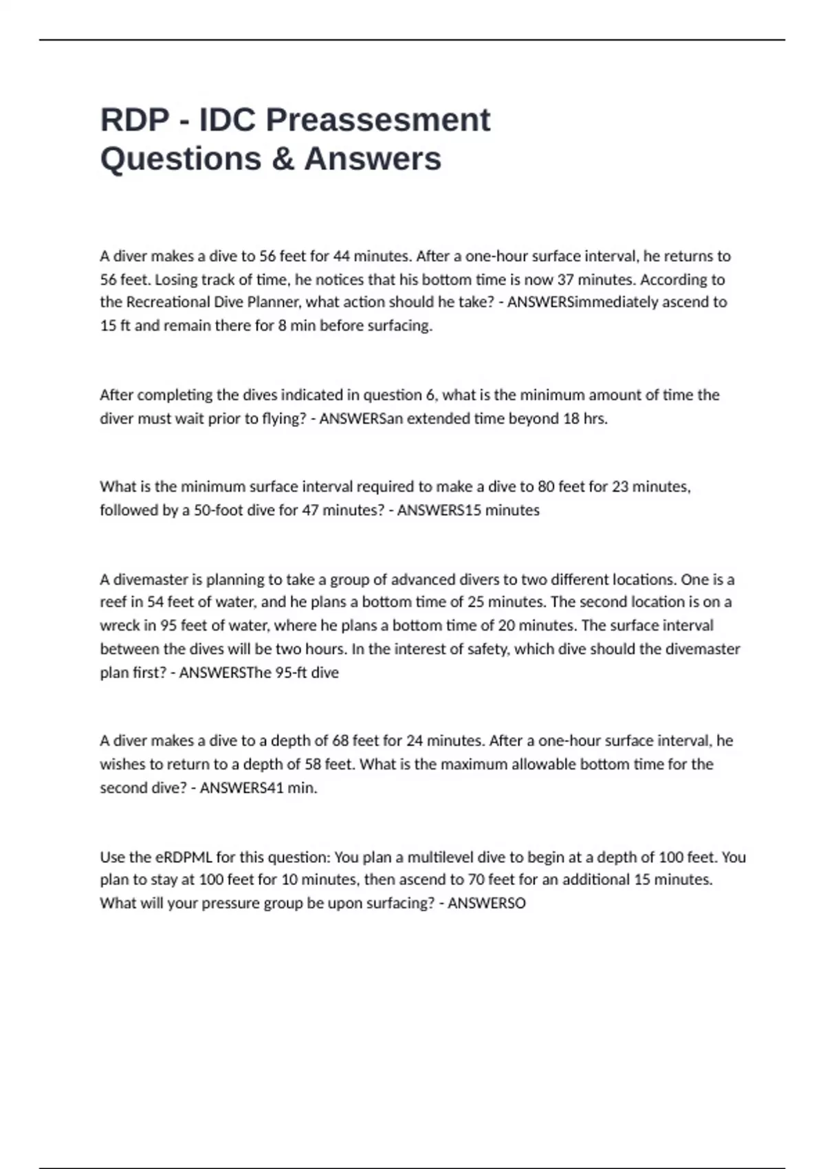 RDP - IDC Preassesment Questions & Answers - RDP - IDC Preassesment - Stuvia US