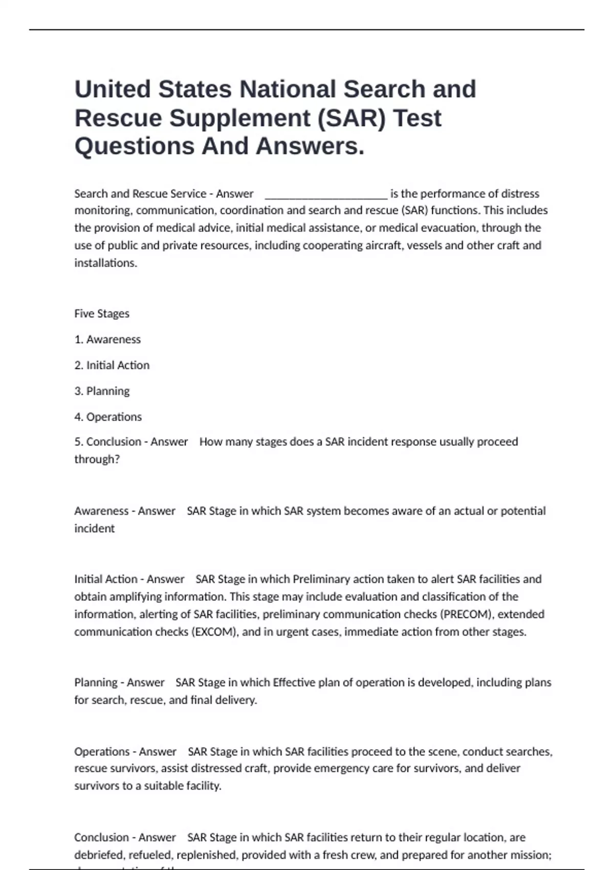 United States National Search and Rescue Supplement (SAR) Test ...