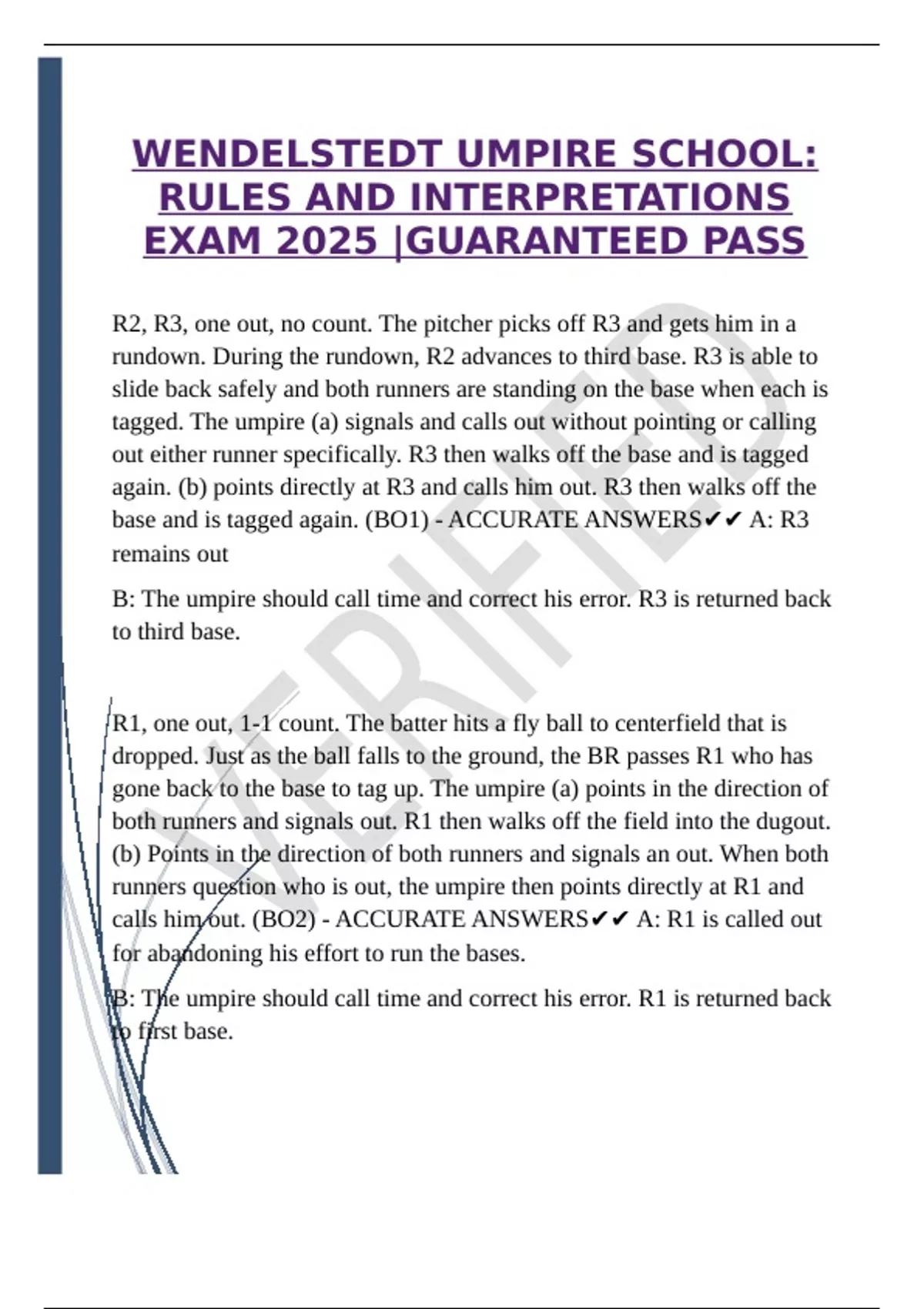 WENDELSTEDT UMPIRE SCHOOL: RULES AND INTERPRETATIONS EXAM 2025 |GUARANTEED PASS - Wendelstedt ...
